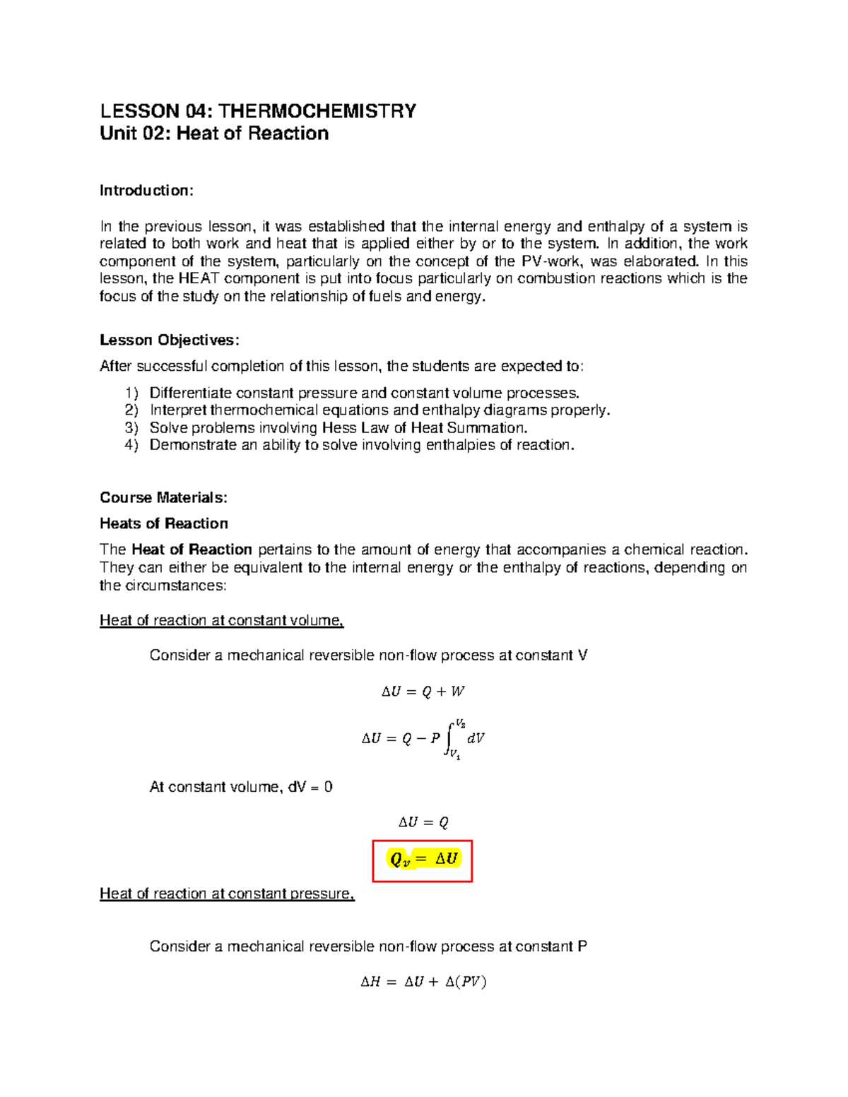 L4 w5 02 Thermochemistry Heat of Reaction - LESSON 04: THERMOCHEMISTRY ...