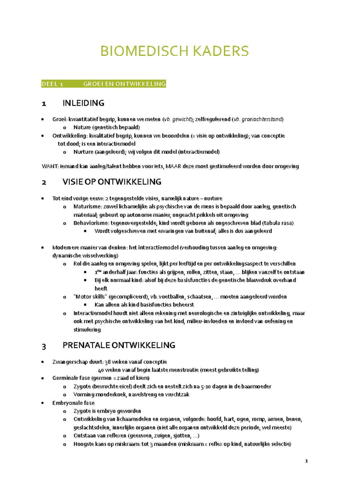 Biomedisch kaders - BIOMEDISCH KADERS DEEL 1 1 GROEI EN ONTWIKKELING ...