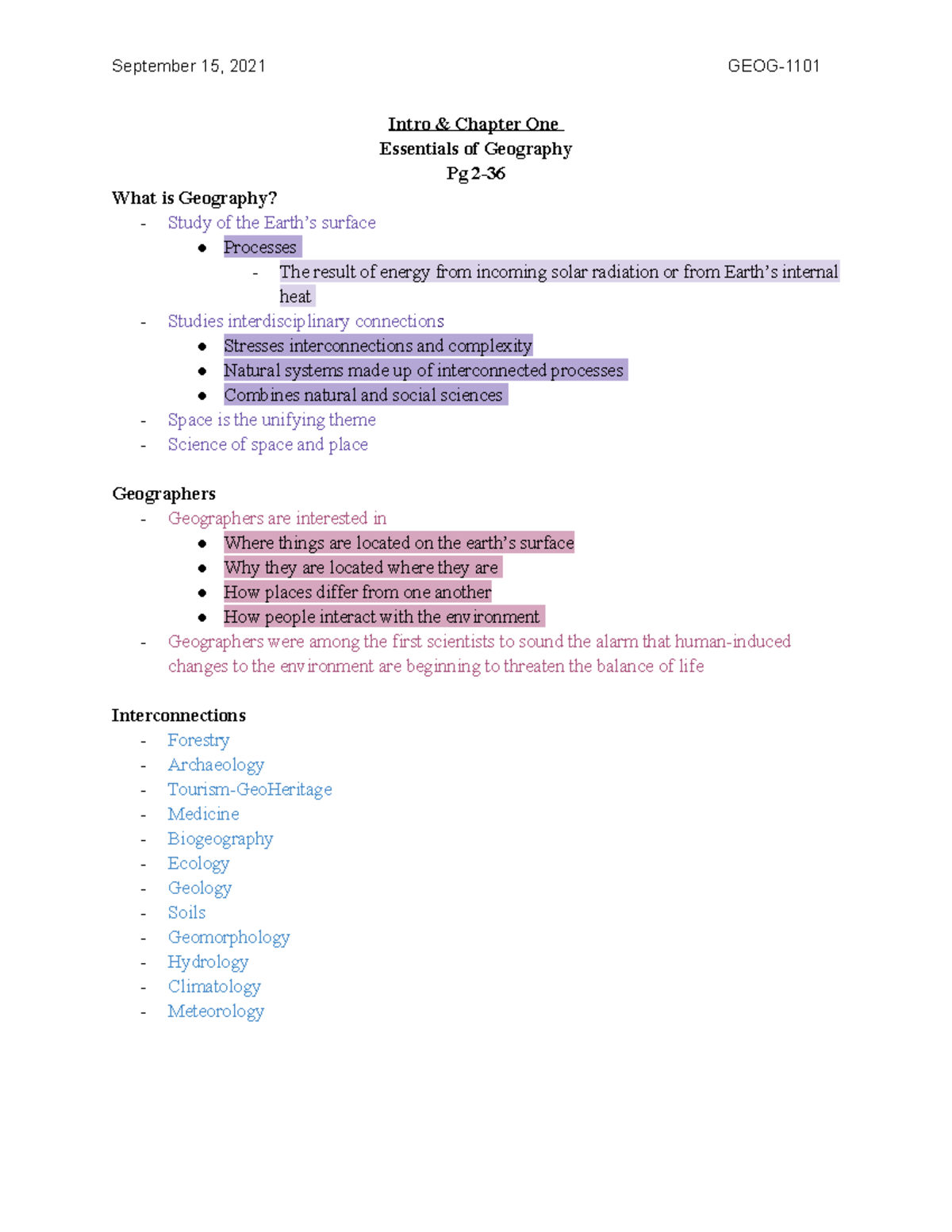 GEOG 1101: Week 1 Notes - Intro & Chapter One Essentials of Geography ...