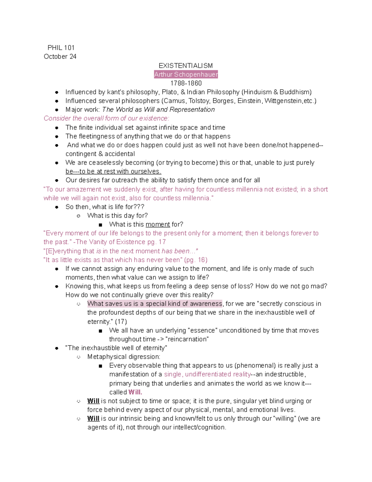 PHIL 101 - Existentialism (section 3) - PHIL 101 October 24 ...