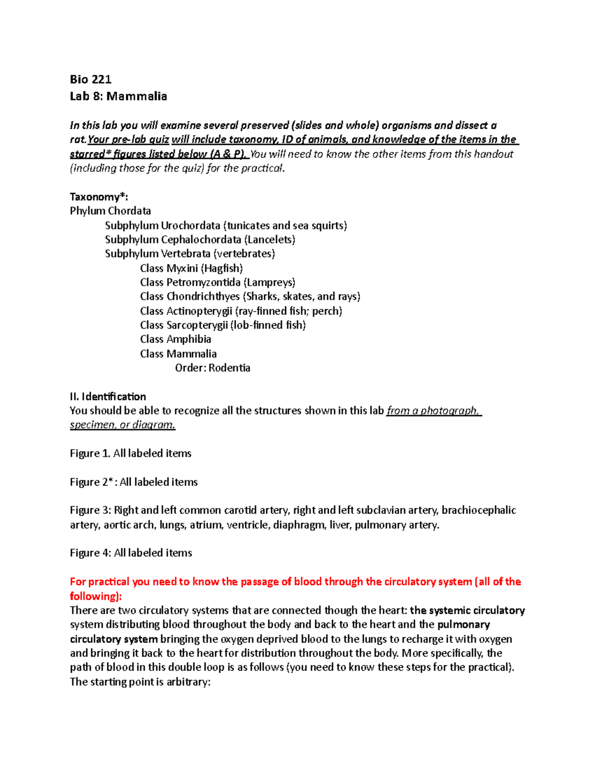 Zoology lab handout 8-1(2022) - Bio 221 Lab 8: Mammalia In this lab you will examine several ...