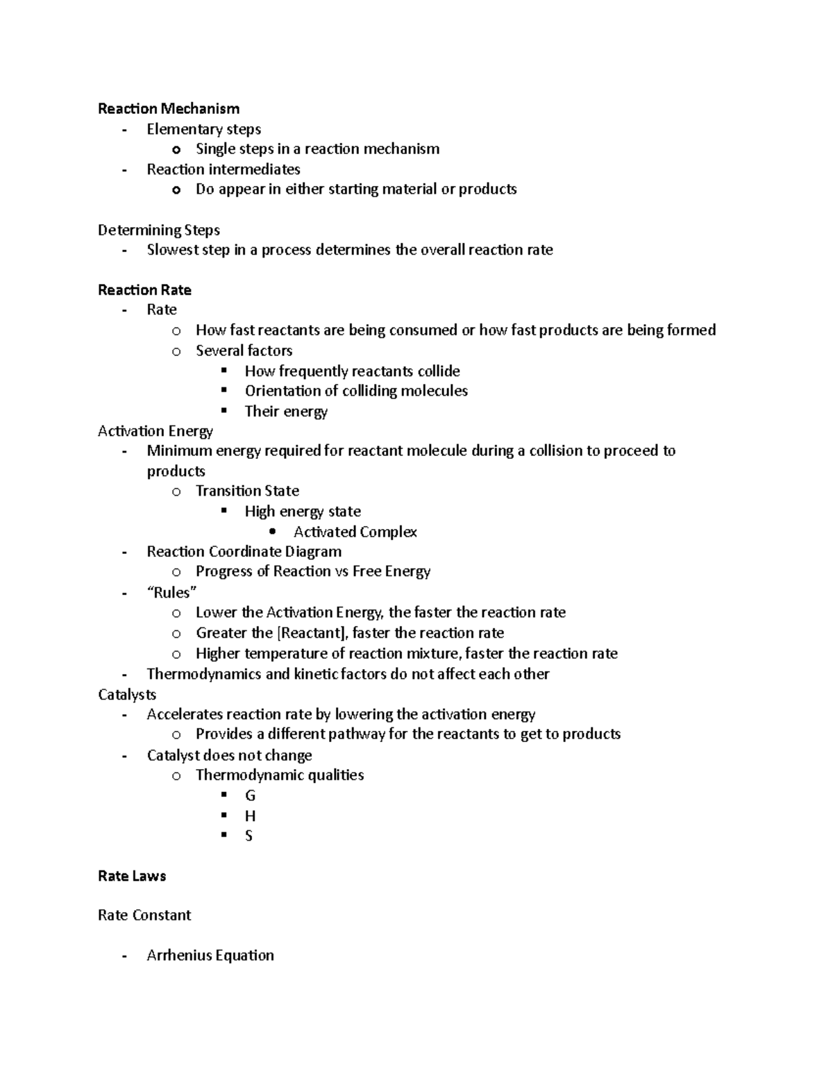 Kinetics - Rtyuiop - Reaction Mechanism - Elementary steps o Single ...