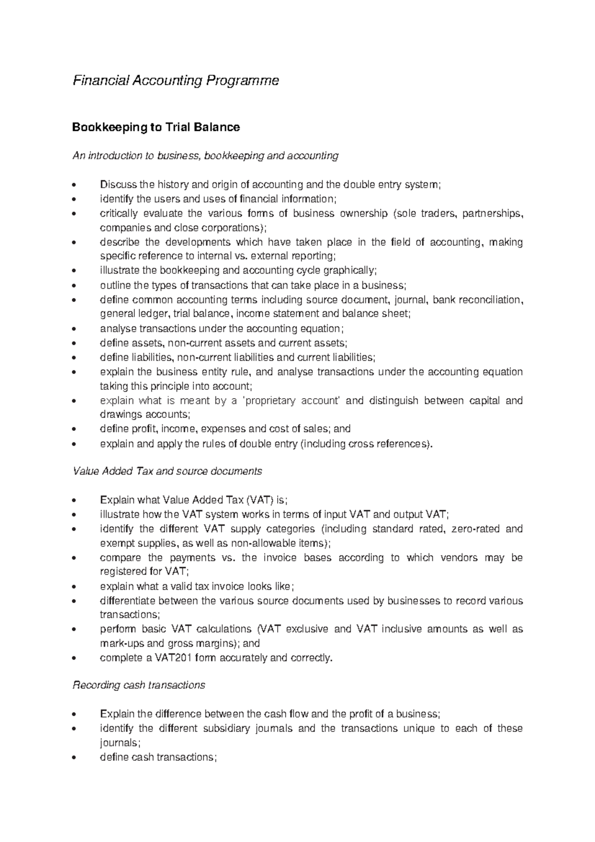 2018 ICB Curriculum Statements - Financial Accounting Programme ...