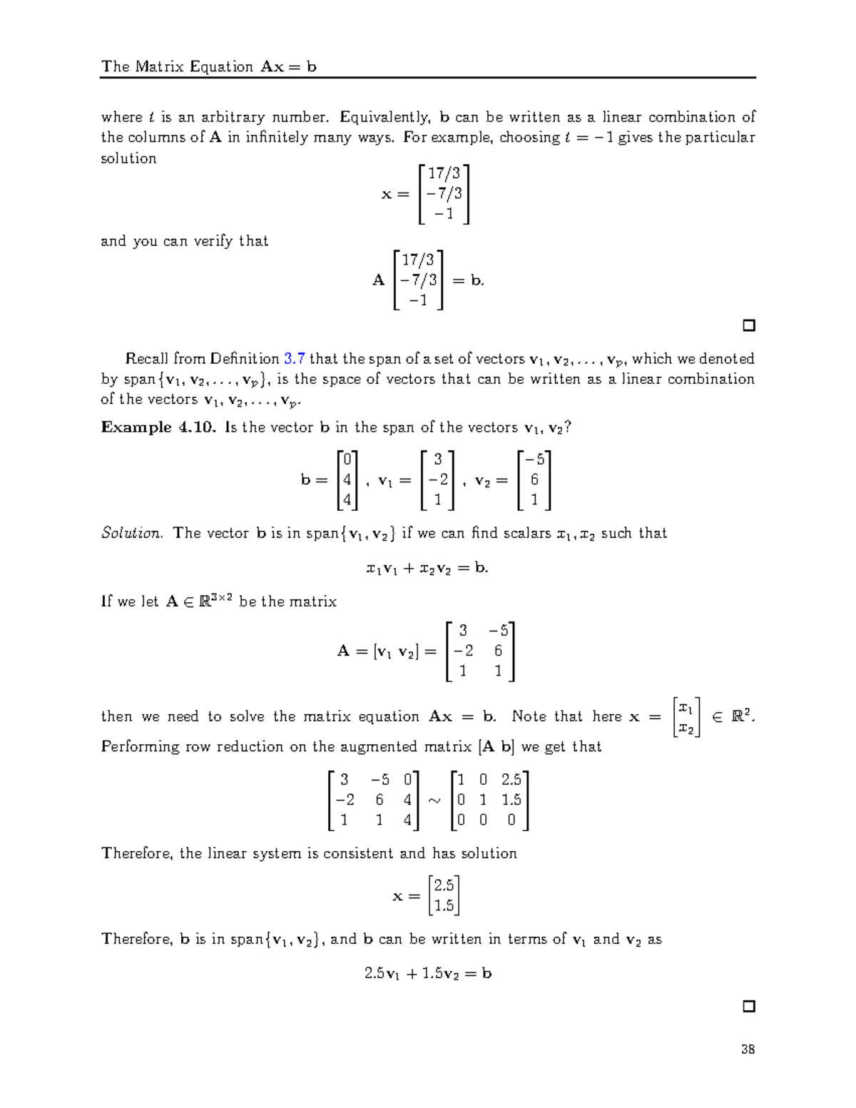 Linear algebra-8 - good - The Matrix Equation Ax = b where t is an arbitrary number ...