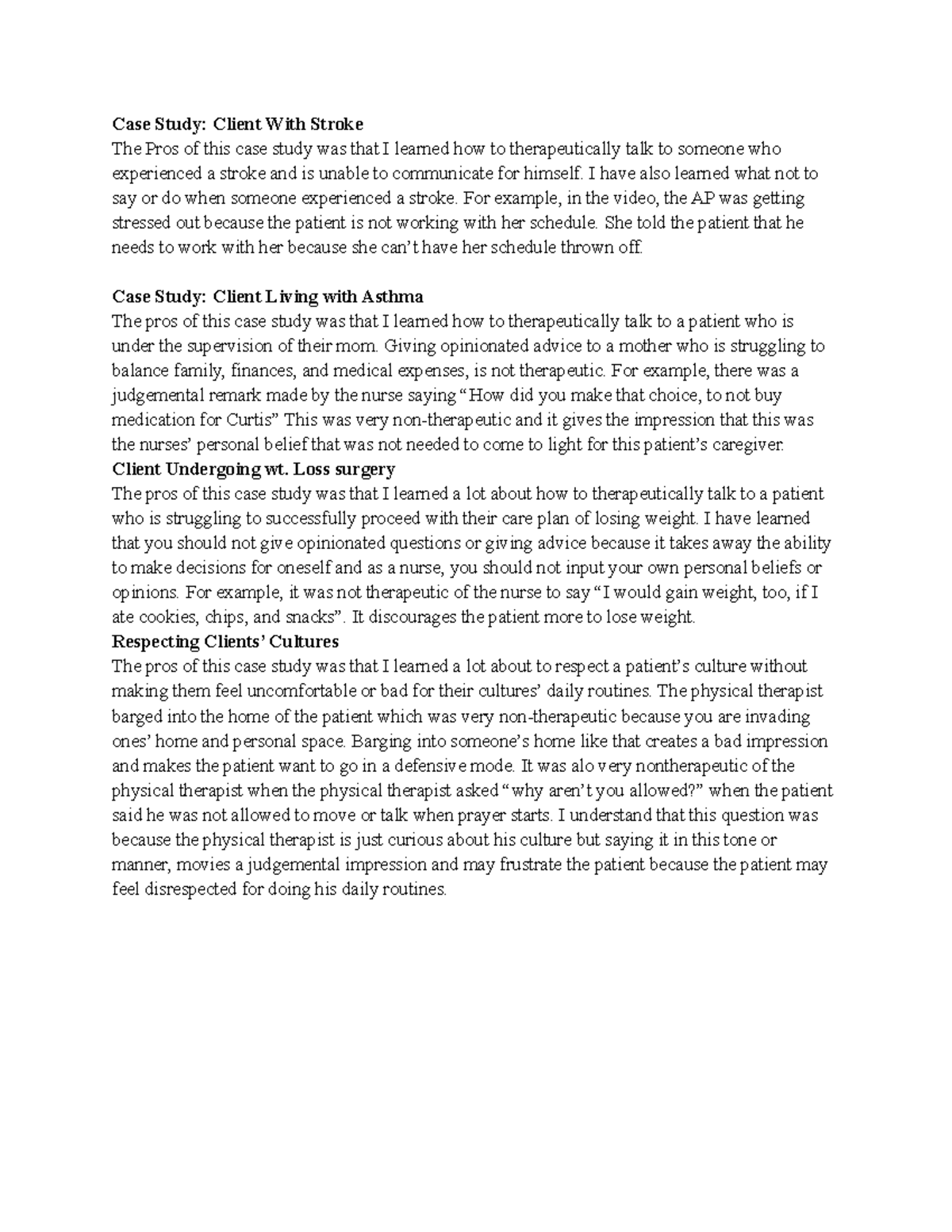 Case Studies Week 10 - practice - Case Study: Client With Stroke The ...