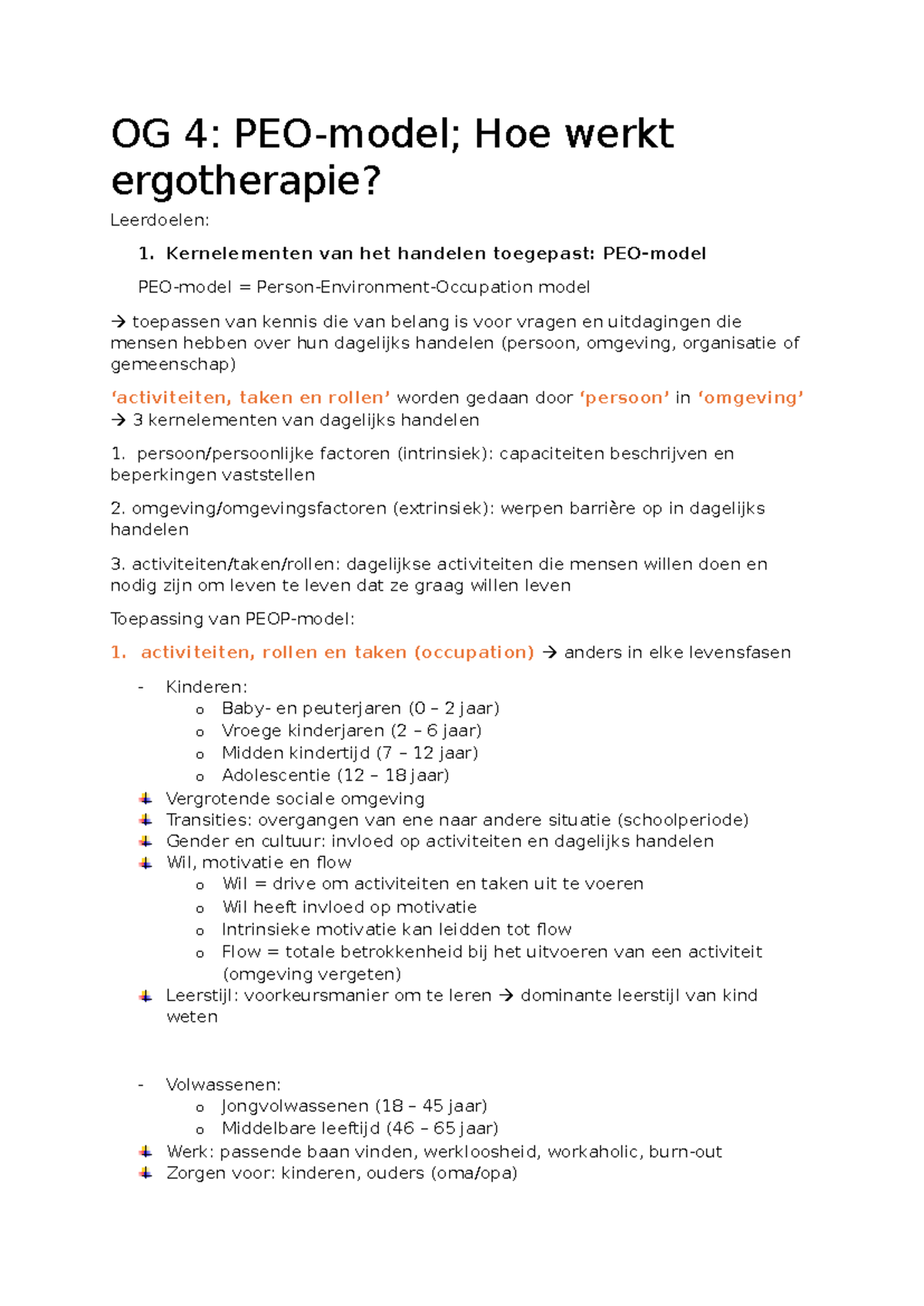 OG 4 voorbereiding - OG 4: PEO-model; Hoe werkt ergotherapie ...