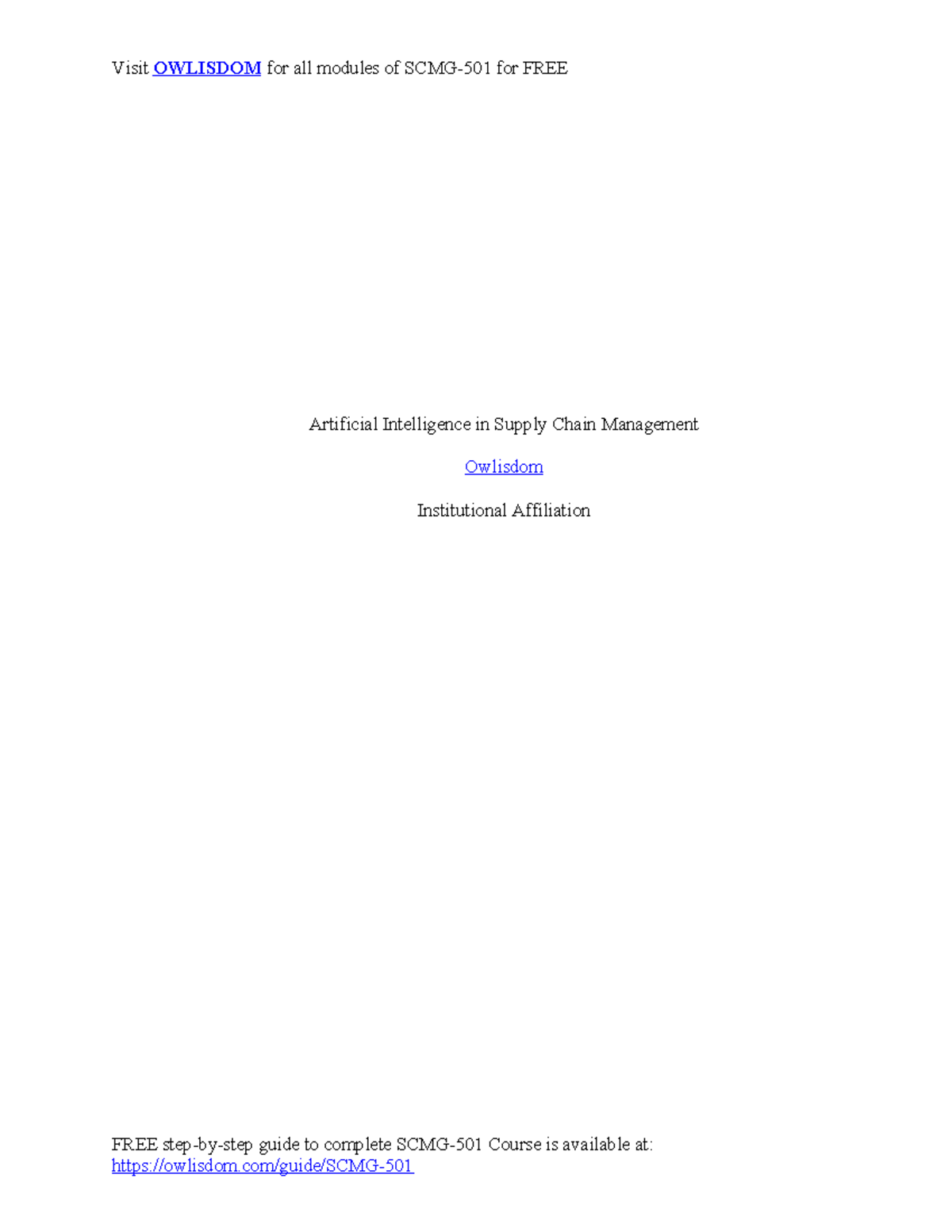 SCMG 501 Week 4 Assignment Two - Artificial Intelligence in Supply ...