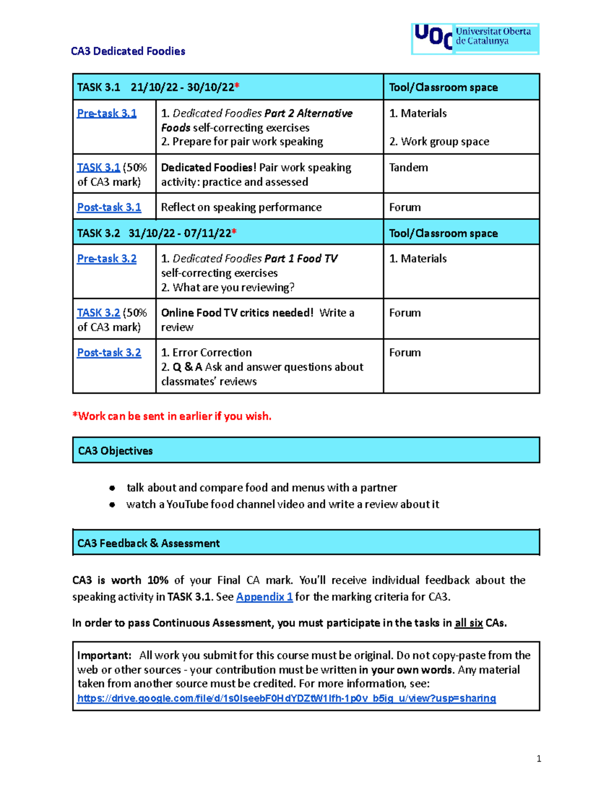 CA3 Dedicated Foodies IM1 20221 - TASK 3 21/10/22 - 30/10/22* Tool ...