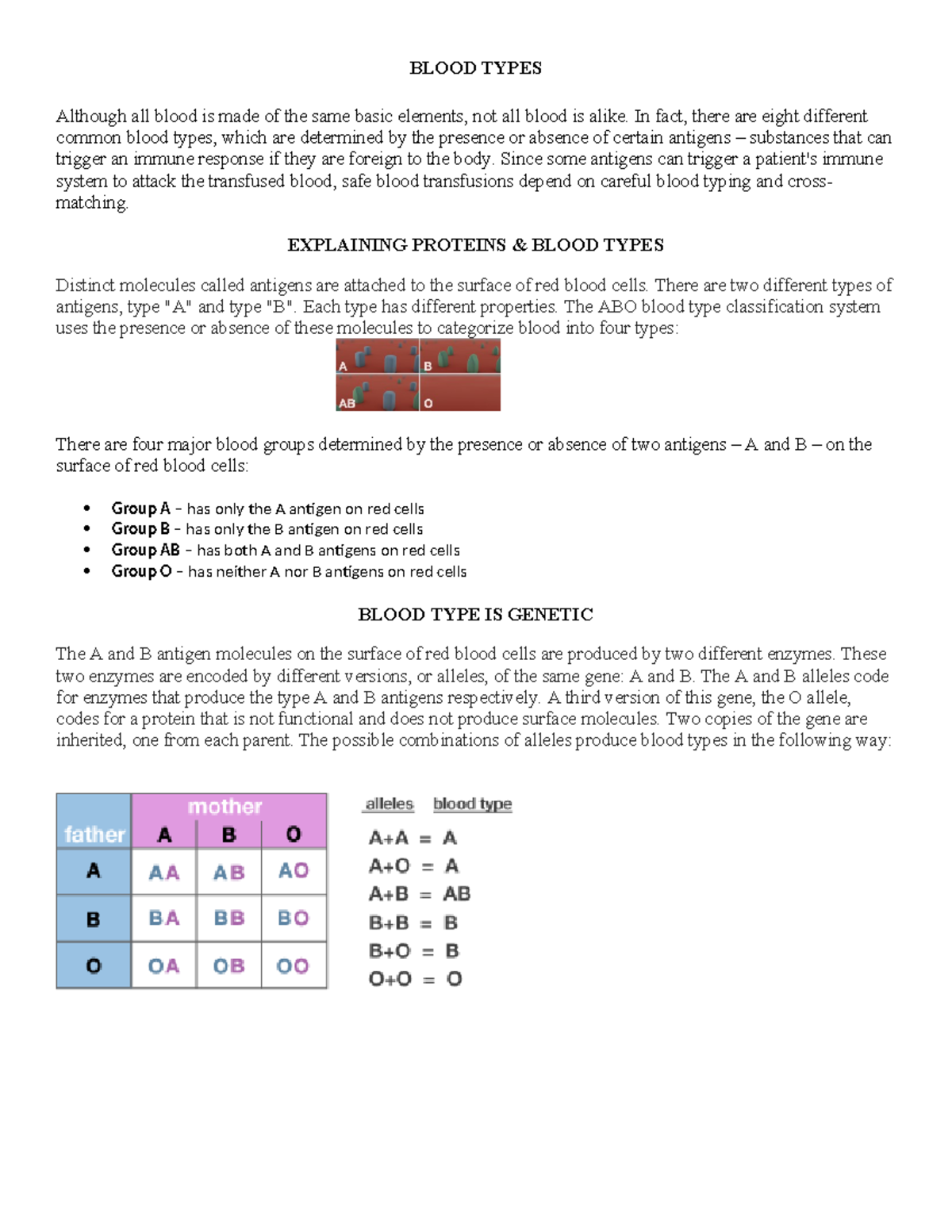 Blood type activity -extra credit-1 - BLOOD TYPES Although all blood is ...