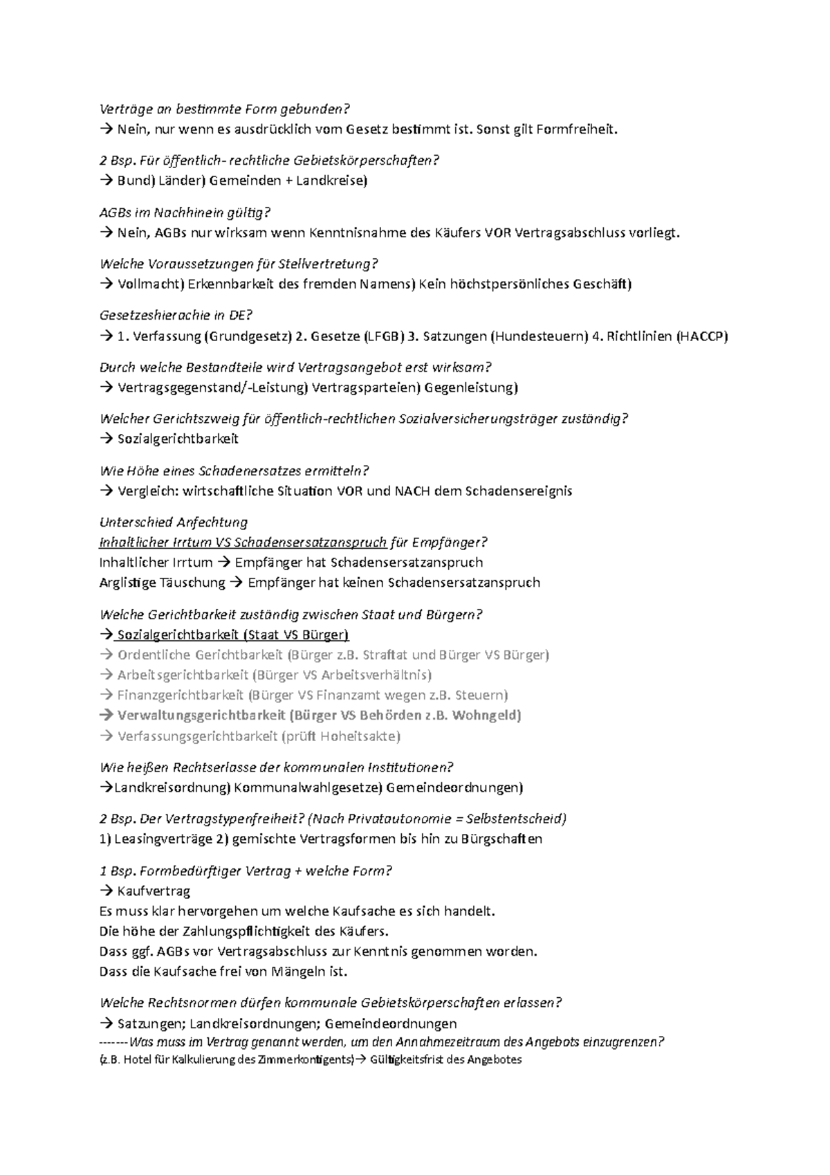 Rechtskunde - Klausurlernzettel - HS Nierderrhein - Studocu