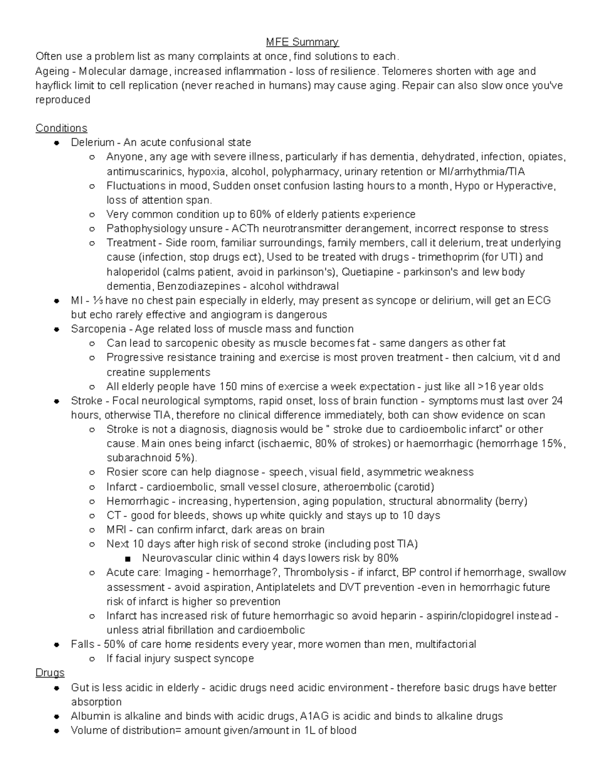 MFE Summary - MFE Summary Often use a problem list as many complaints ...