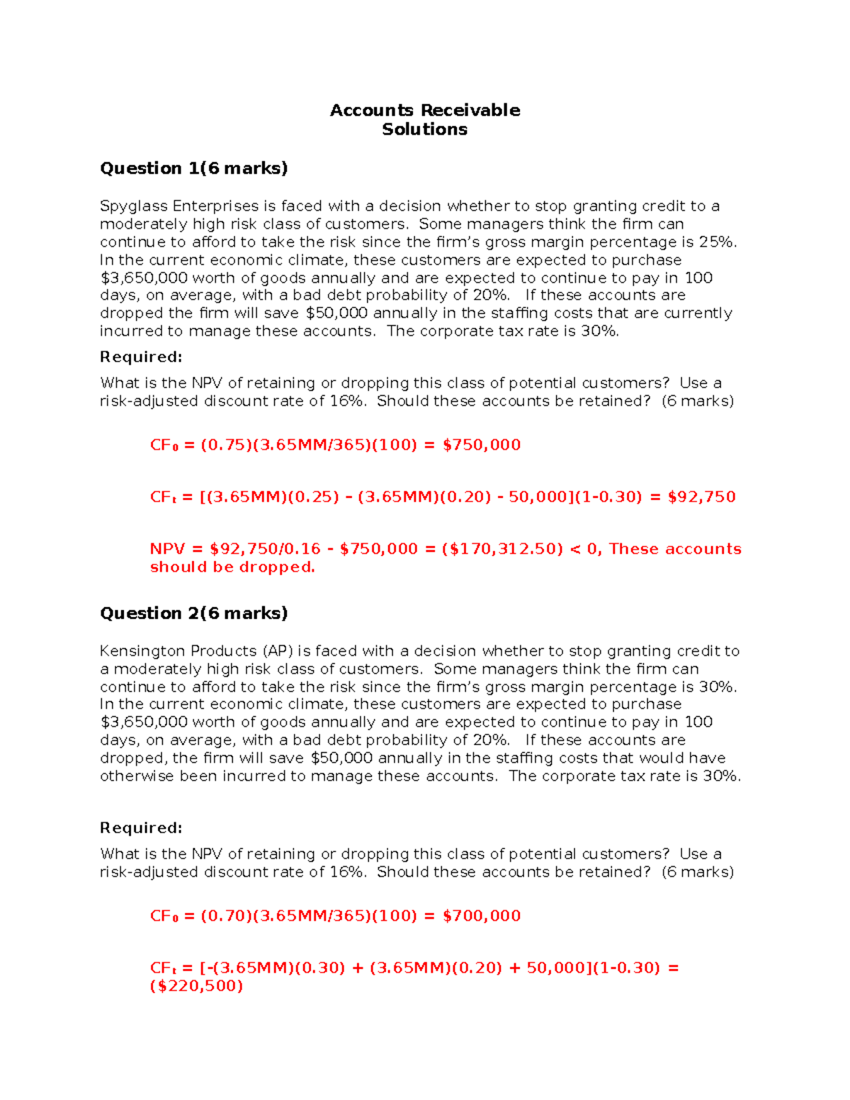 Accounts Receivable Solutions - Accounts Receivable Solutions Question ...