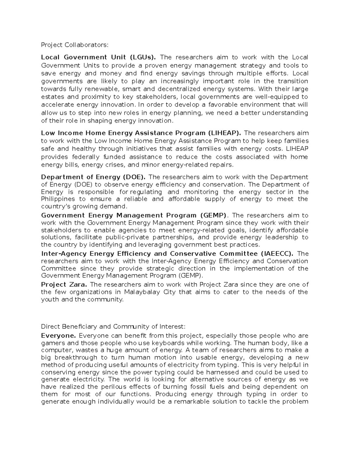 Haiza project impulse 1 - Project Collaborators: Local Government Unit ...