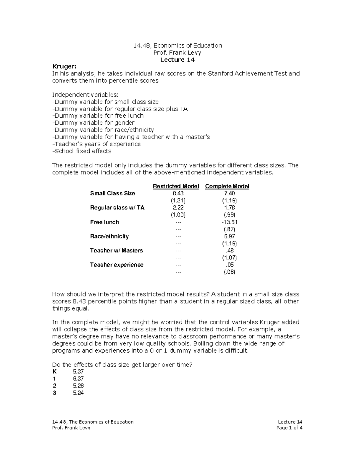 Kruger’s analysis of scores on the Stanford Achievement Test - 14, The ...