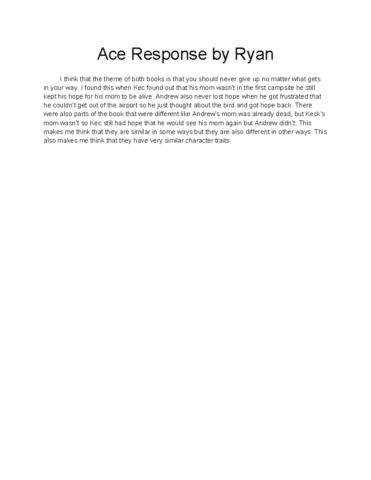 Ace response - naajhdsbchwjbdcjkbakjcbjabscajcb - Ace Response by Ryan ...
