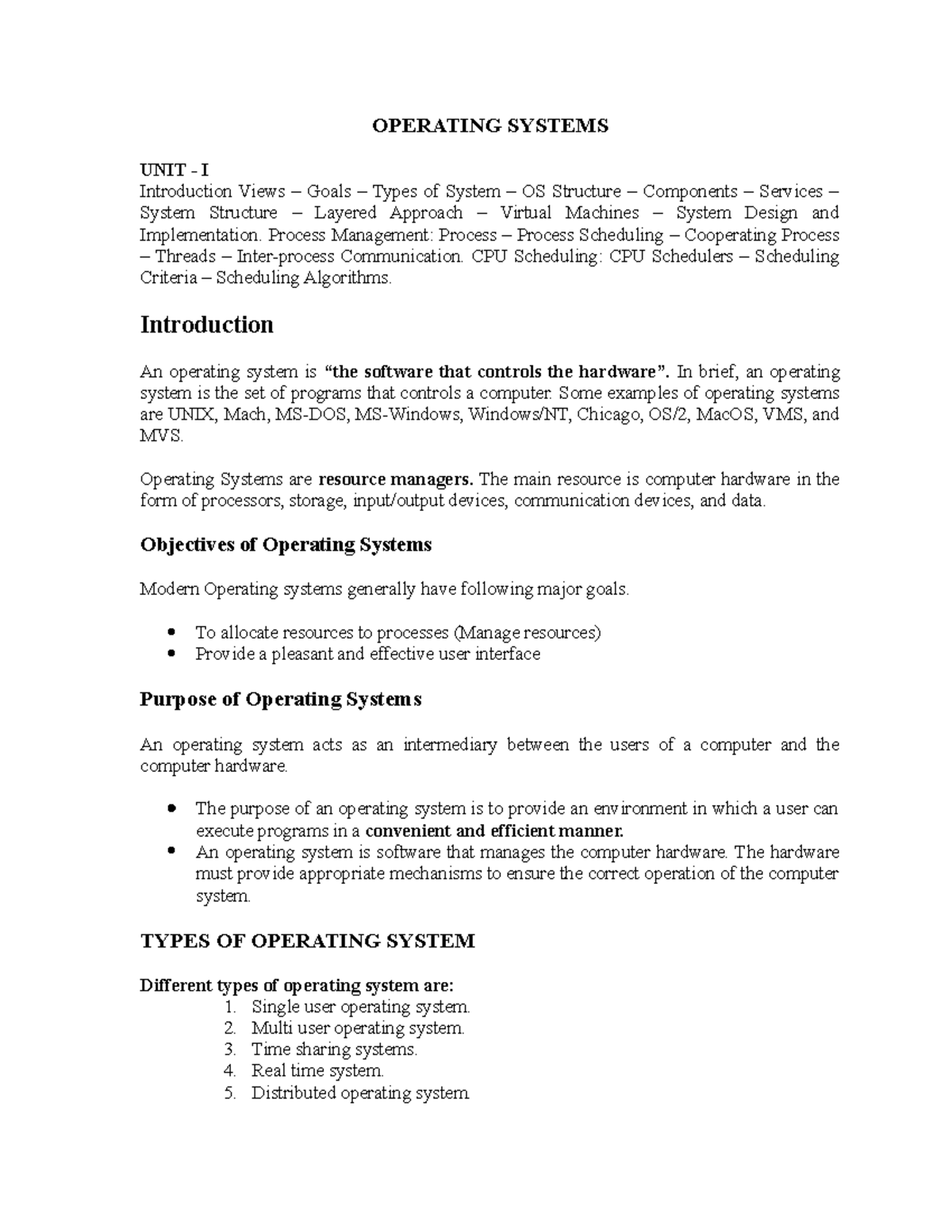 Operating Systems Draft Modules - OPERATING SYSTEMS UNIT - I ...