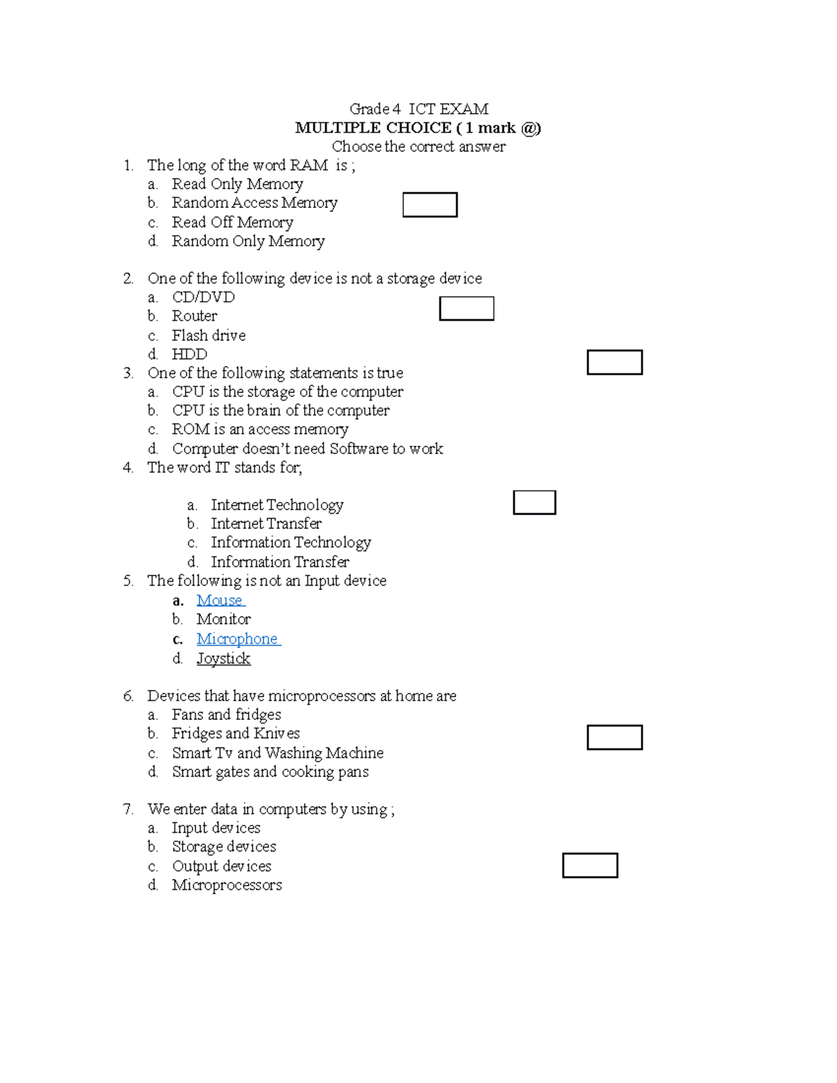 Grade 4 ICT EXAM 2022 JINGU Grade 4 ICT EXAM MULTIPLE CHOICE 1
