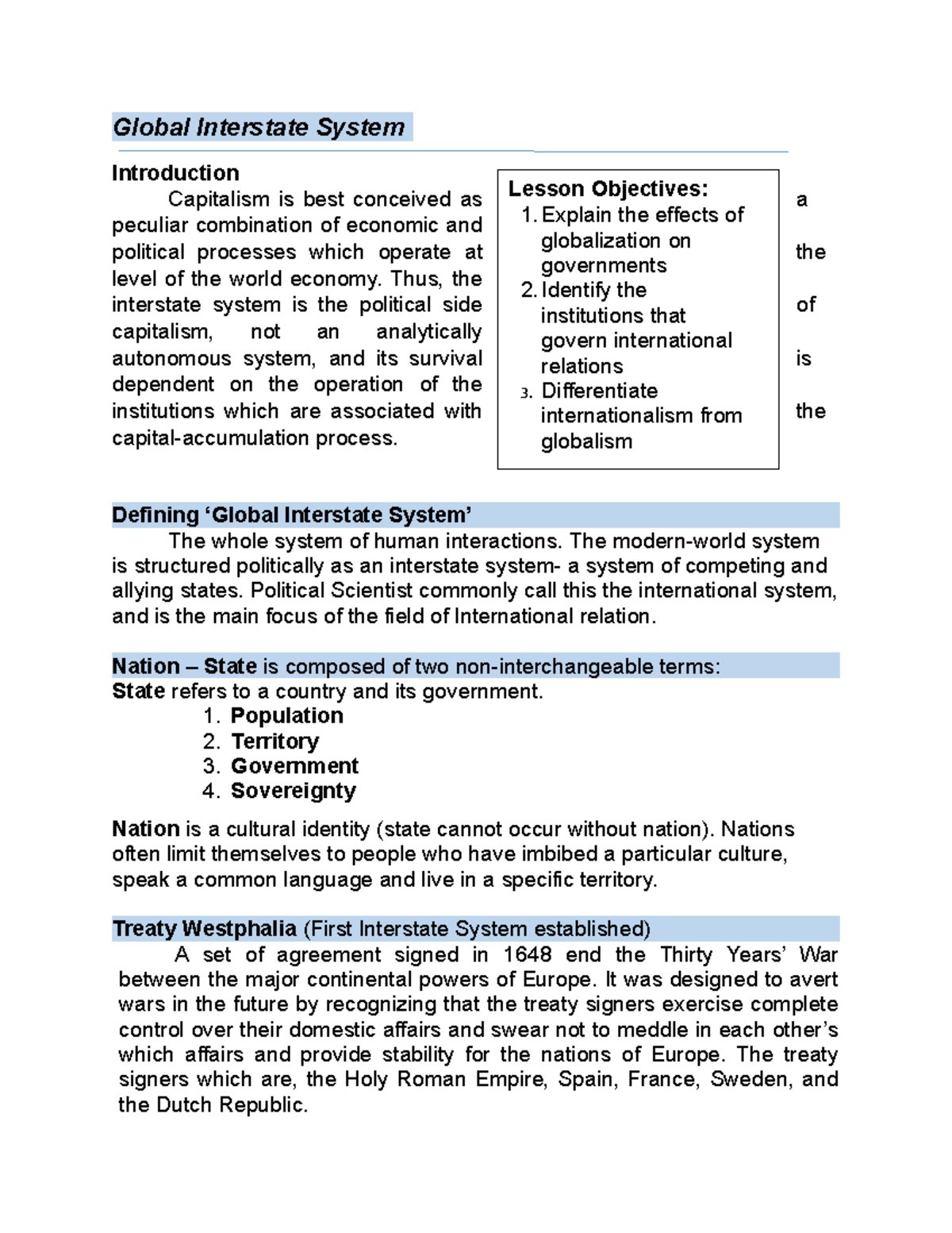 Global Interstate System - Global Interstate System Introduction ...