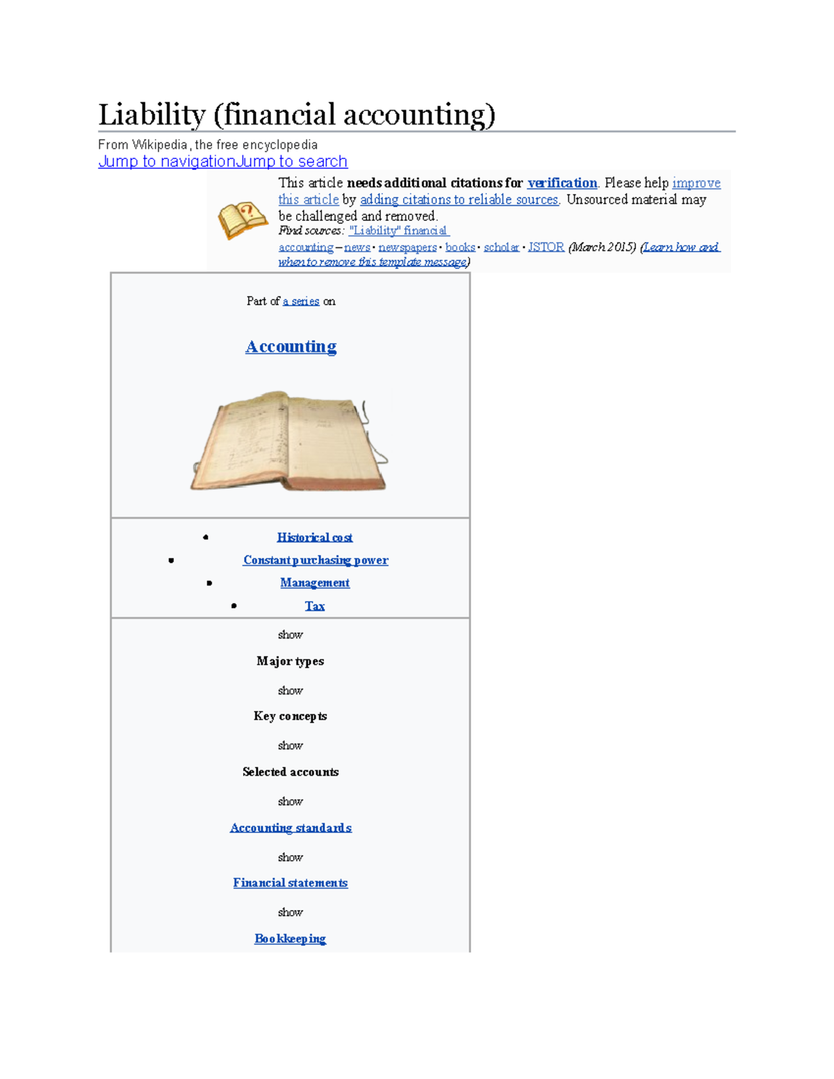 L1 - Liability 1 - Liability (financial accounting) From Wikipedia, the ...