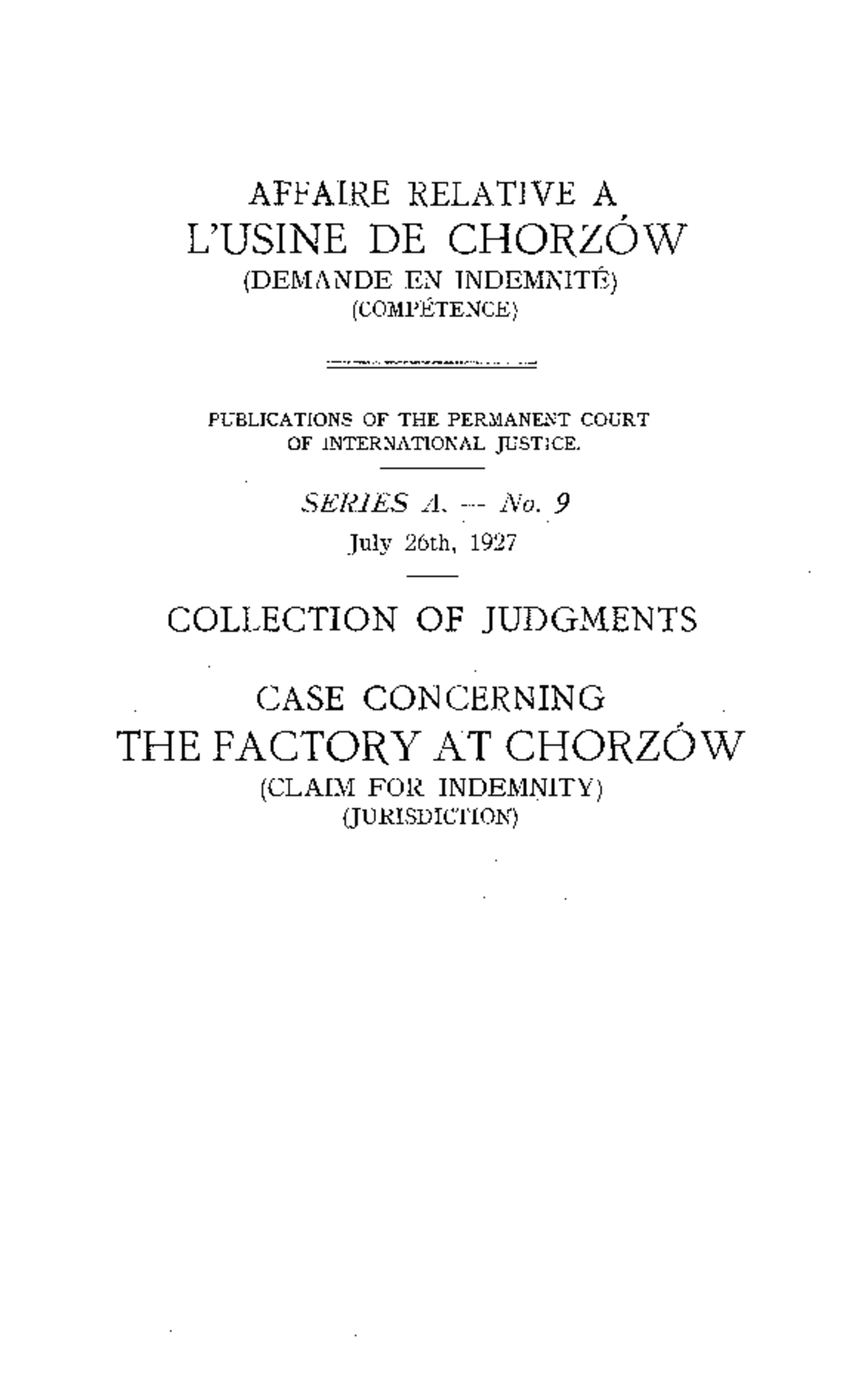 chorzow factory case - AFFAIRE RELATIVE A ####### ( D E M A N D E E N ...