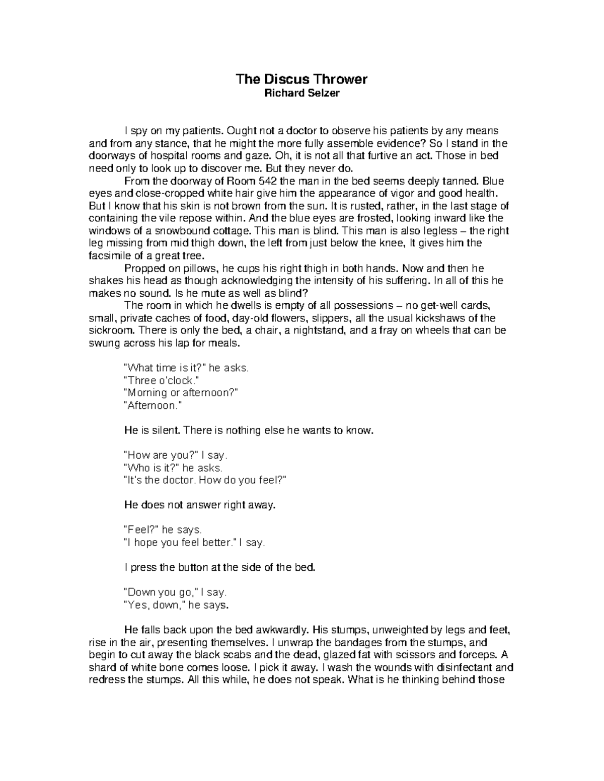 The discus thrower - The Discus Thrower Richard Selzer I spy on my ...