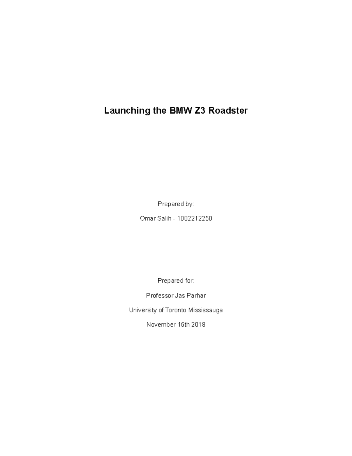 Z3 Roadster Marketing Report - Launching the BMW Z3 Roadster Prepared ...