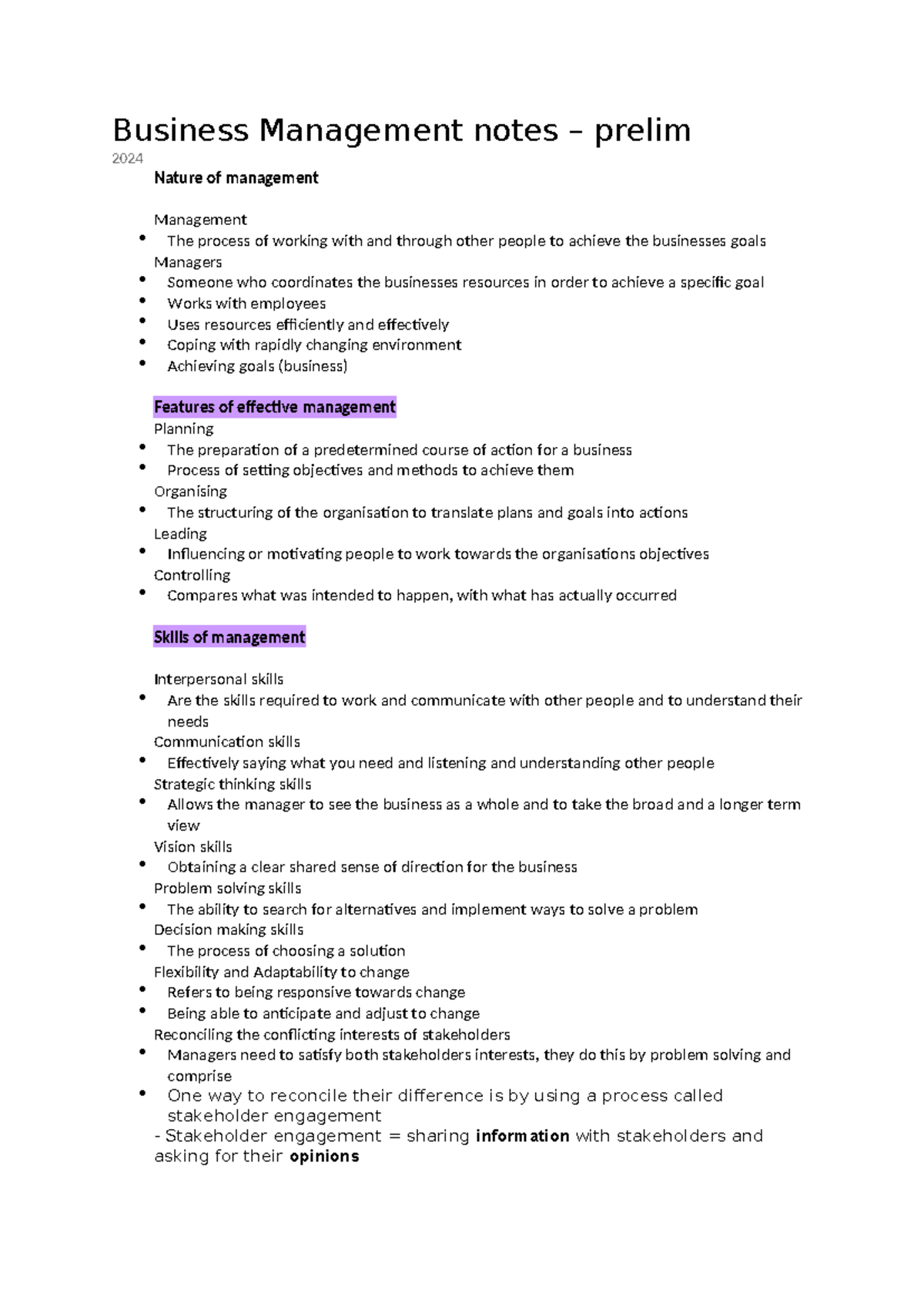 Business Management notes - Profits 2. Market share 3. Growth 4. Share ...
