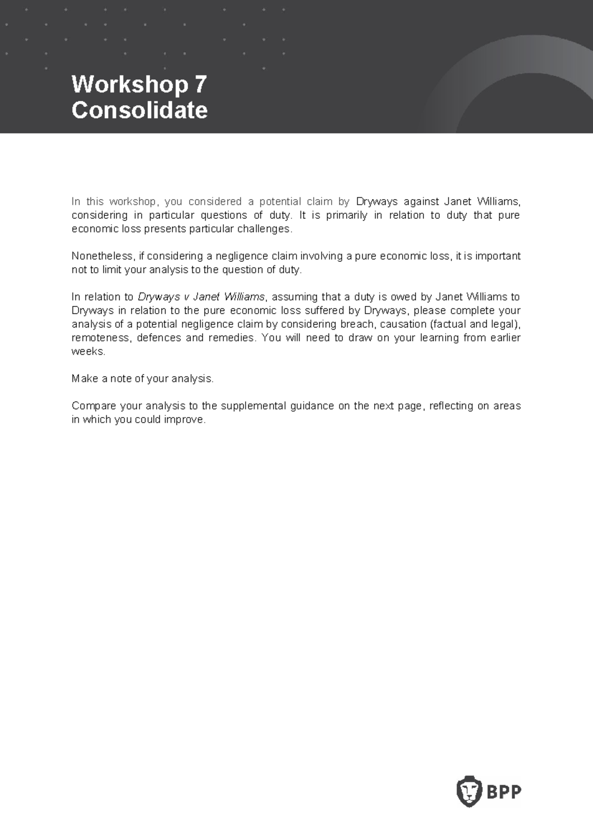 Consolidate - workshop 7 remaining elements - Workshop 7 Consolidate In ...