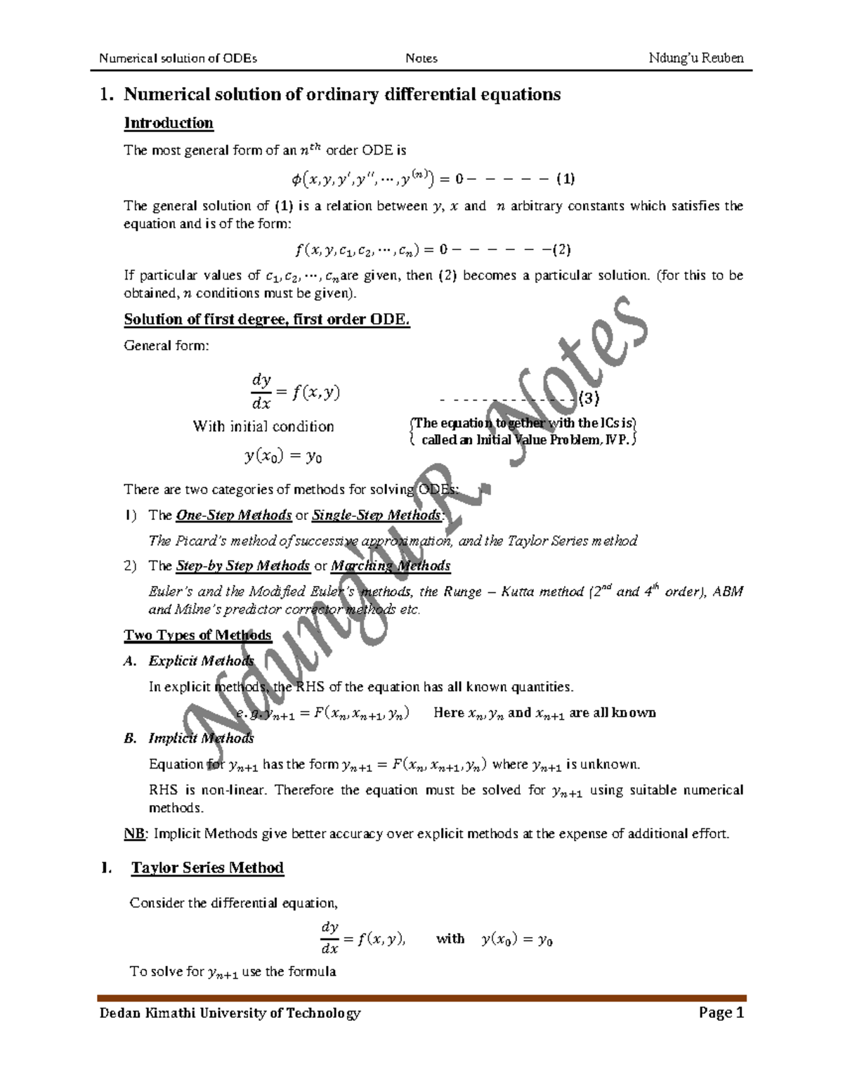 Numerical solution of ordinary differential equations - 1. Numerical ...