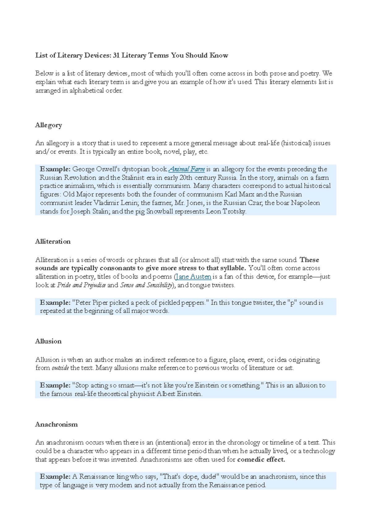 English Literary Techniques - List of Literary Devices: 31 Literary ...