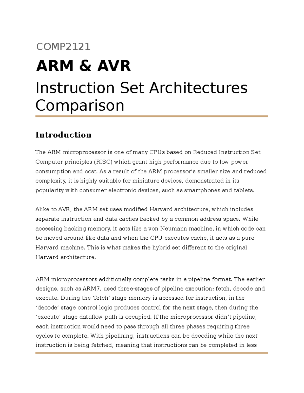ARM vs AVR Instruction Set Architecture Comparison - COMP2121 - UNSW ...