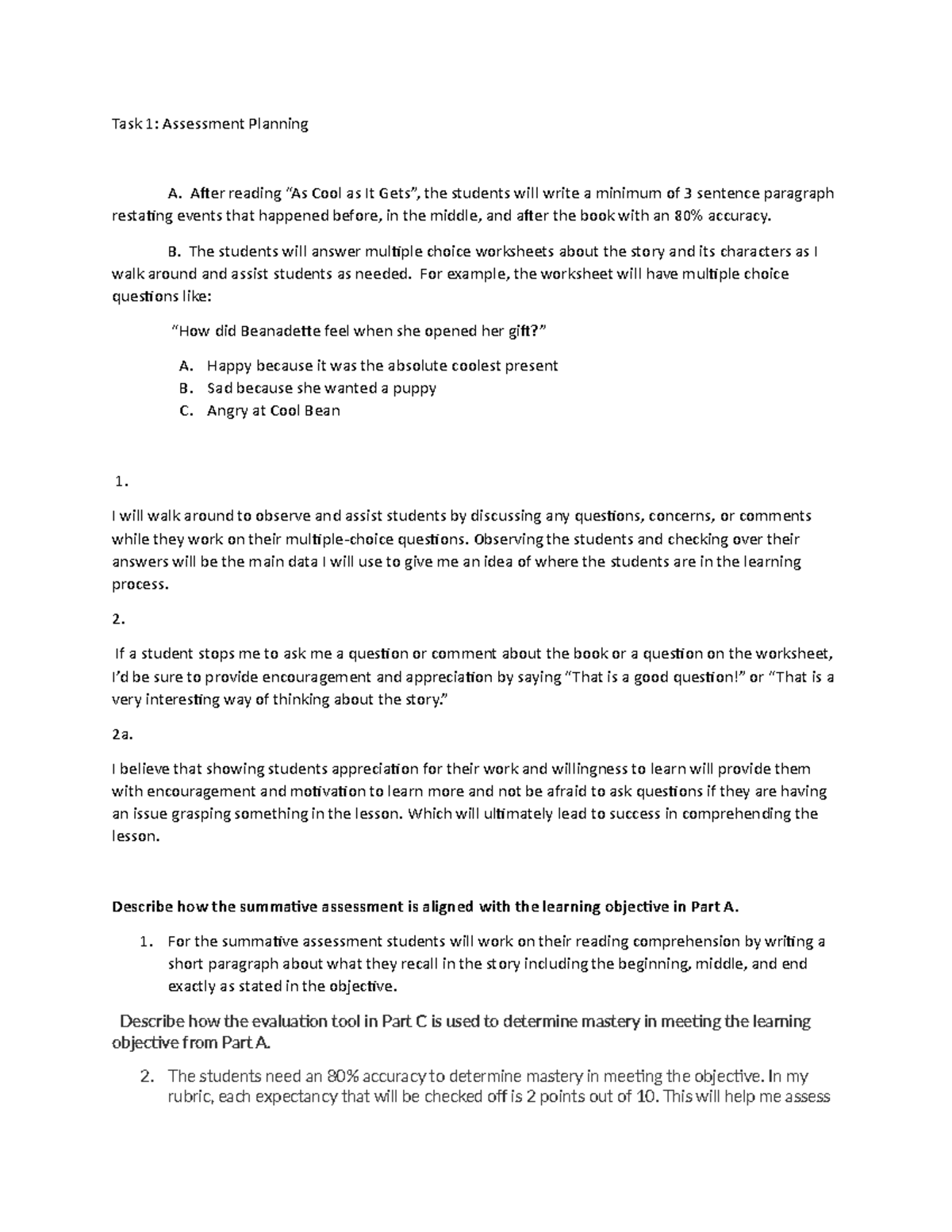 Assessingimpactonstudentlearningtask 1 D093 Studentdoc - Task 1: Assessment Planning A. After ...