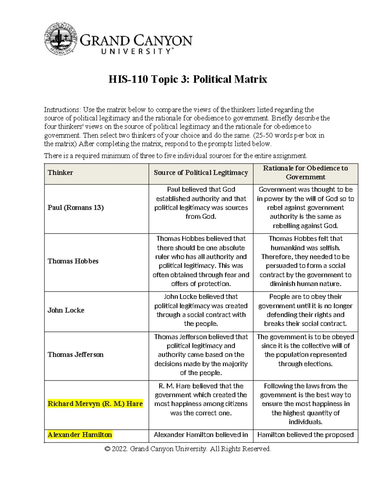 Political Matrix - 100% - HIS-110 Topic 3: Political Matrix ...