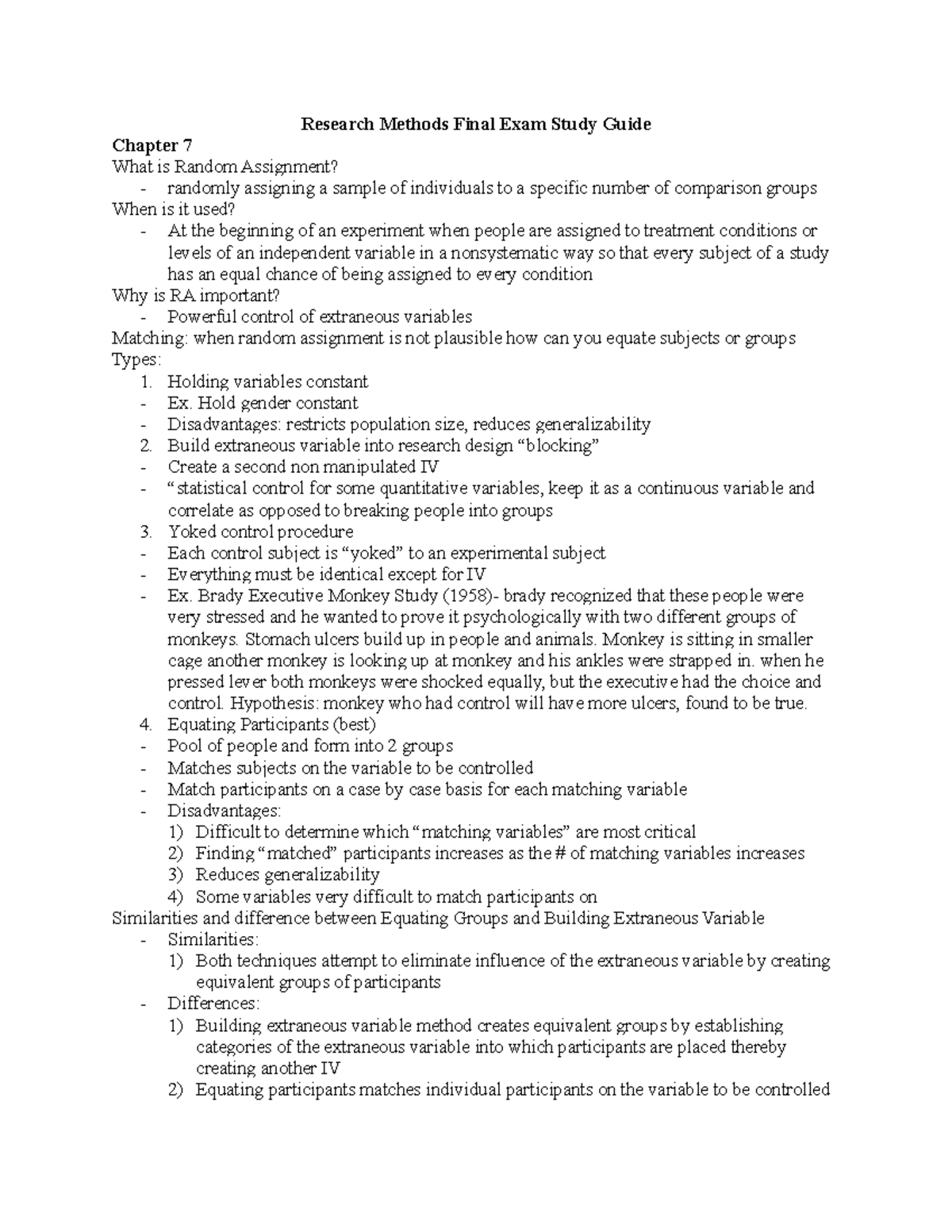 Research Methods Final Exam Study Guide - Hold gender constant ...