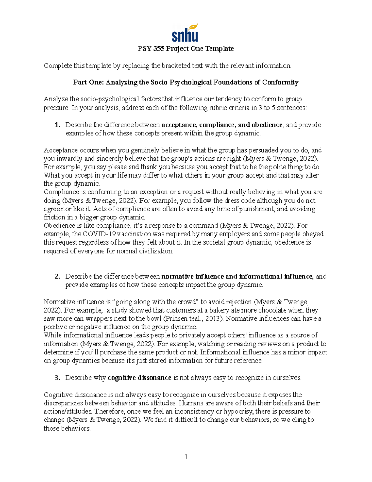 PSY 355 Project One - PSY 355 Project One Template Complete this ...