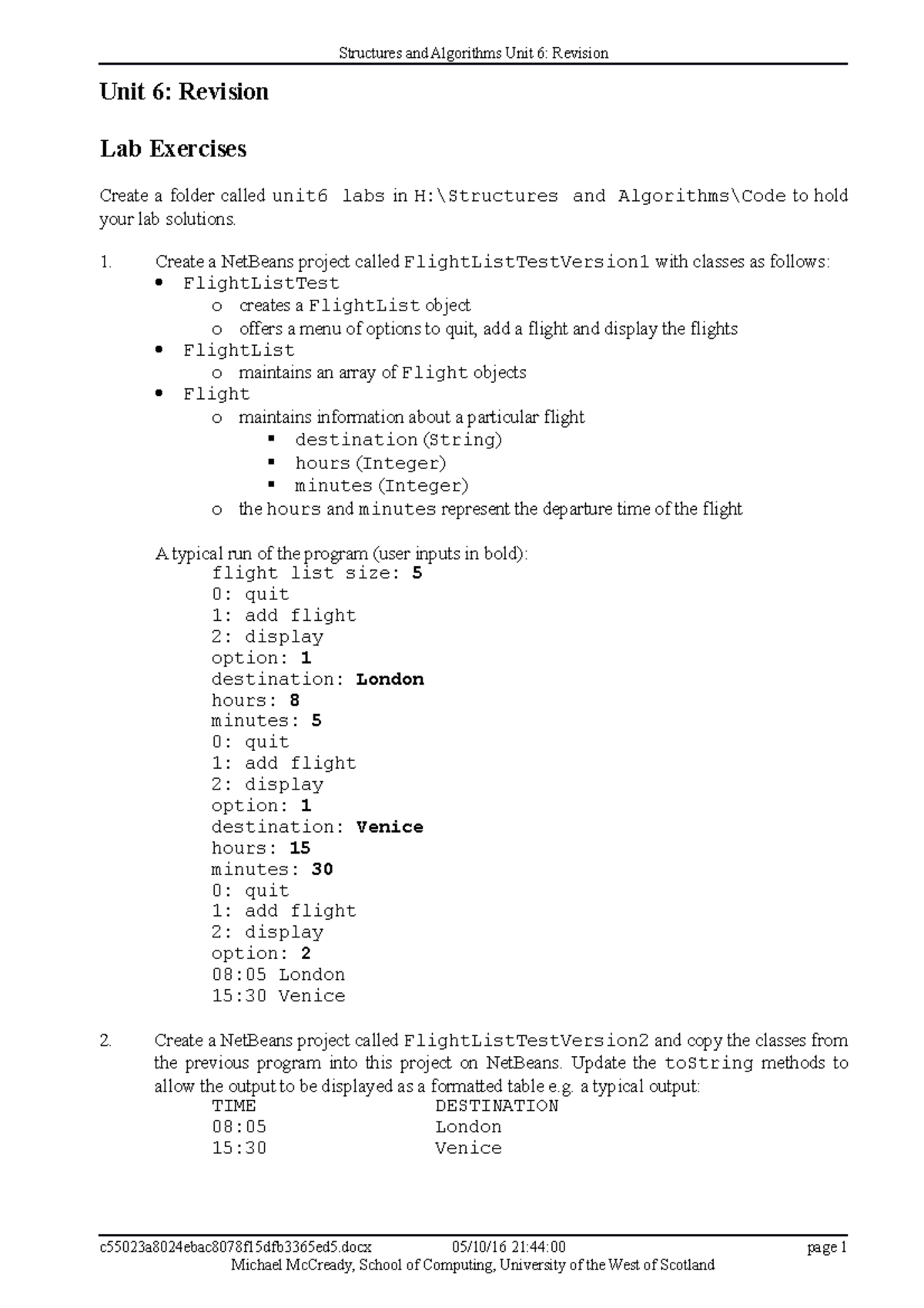 Unit6 Lab Exercises Structures And Algorithms Unit 6 Revision Unit 6 Revision Lab Exercises
