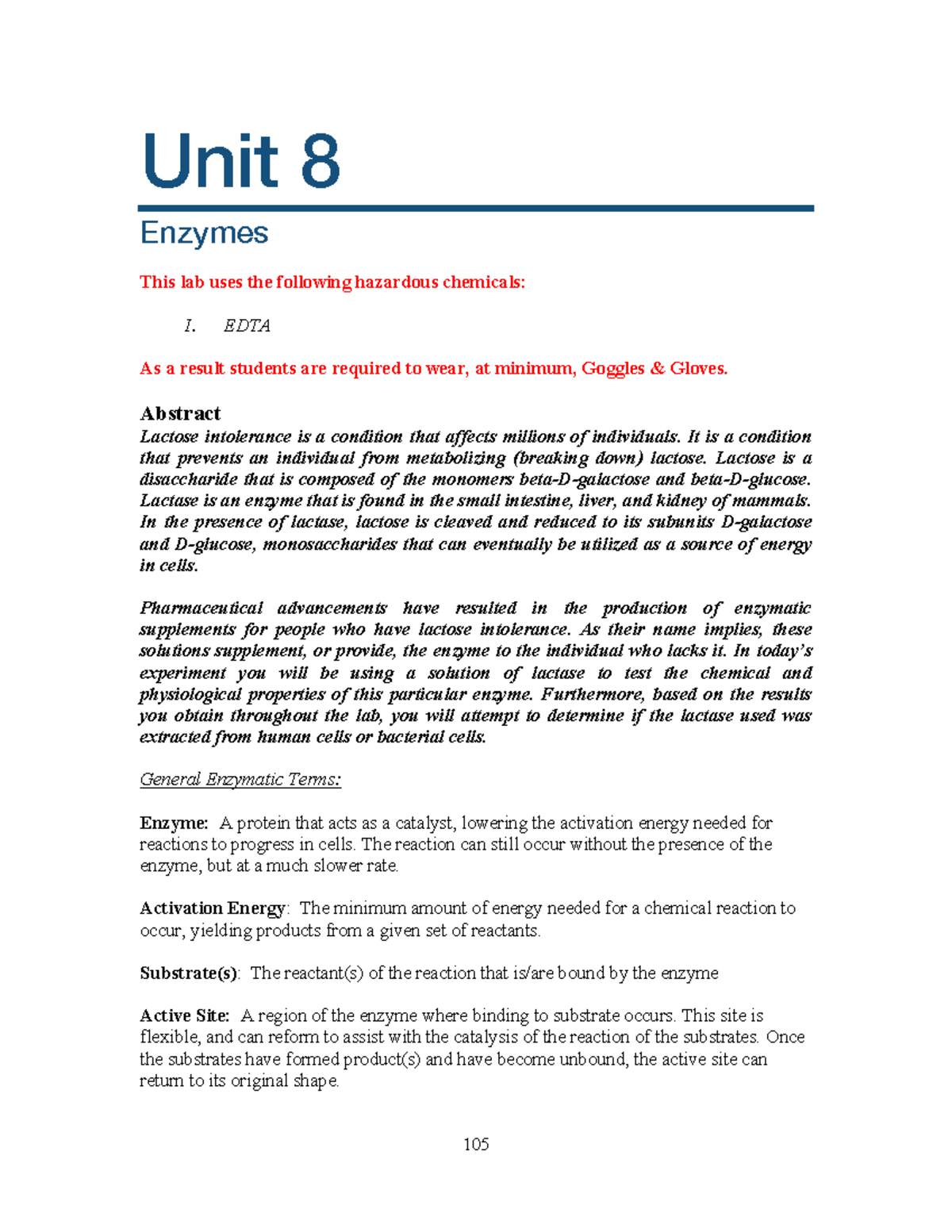 Collin College BIOL 1408 Unit 8 Enzymes Packet - Unit 8 Enzymes This ...