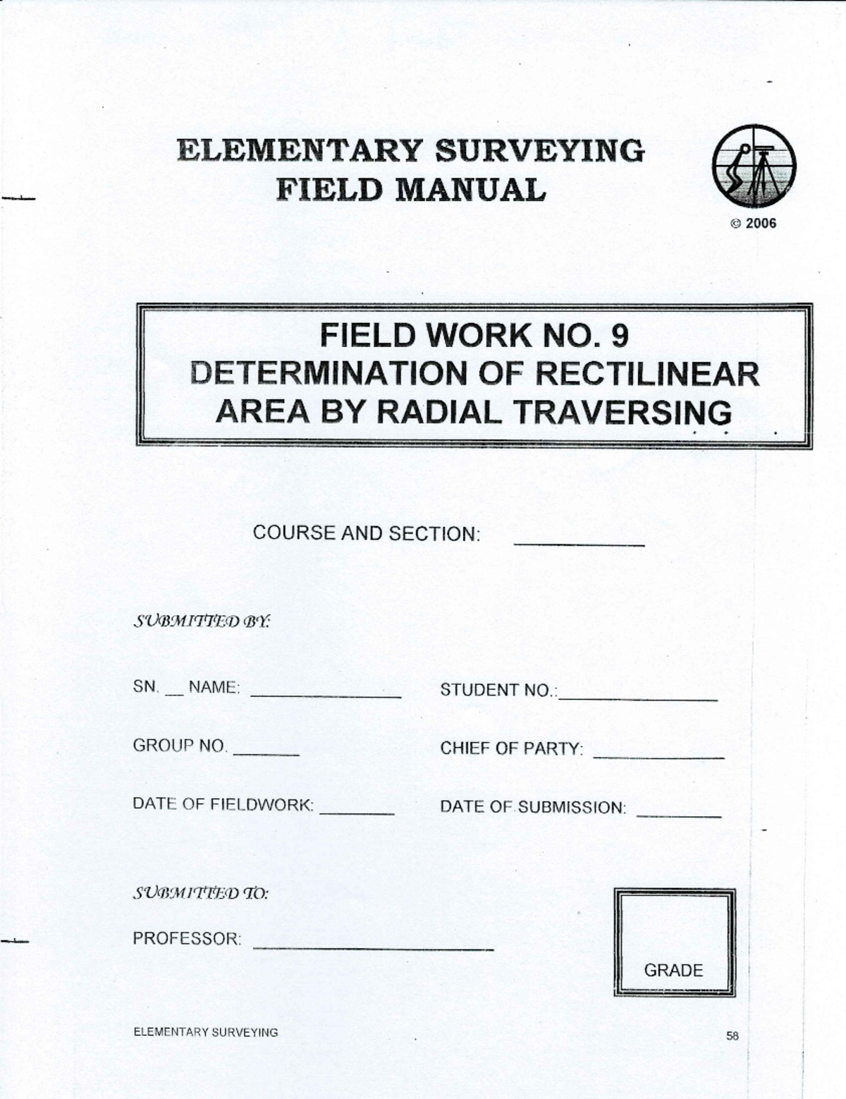 FW9 - Field Work Template - Elementary surveying - Studocu