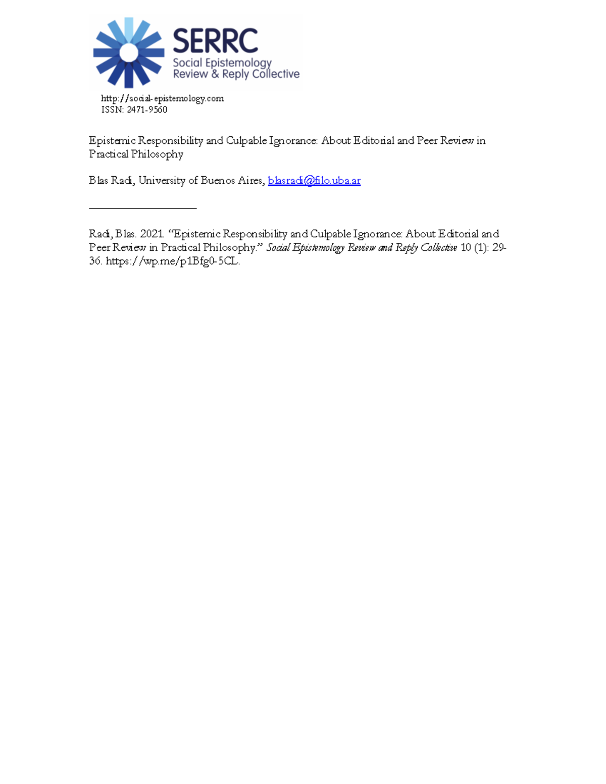Radi epistemic responsibility serrc 1-19-21 - social-epistemology ISSN: 2471- Epistemic - Studocu