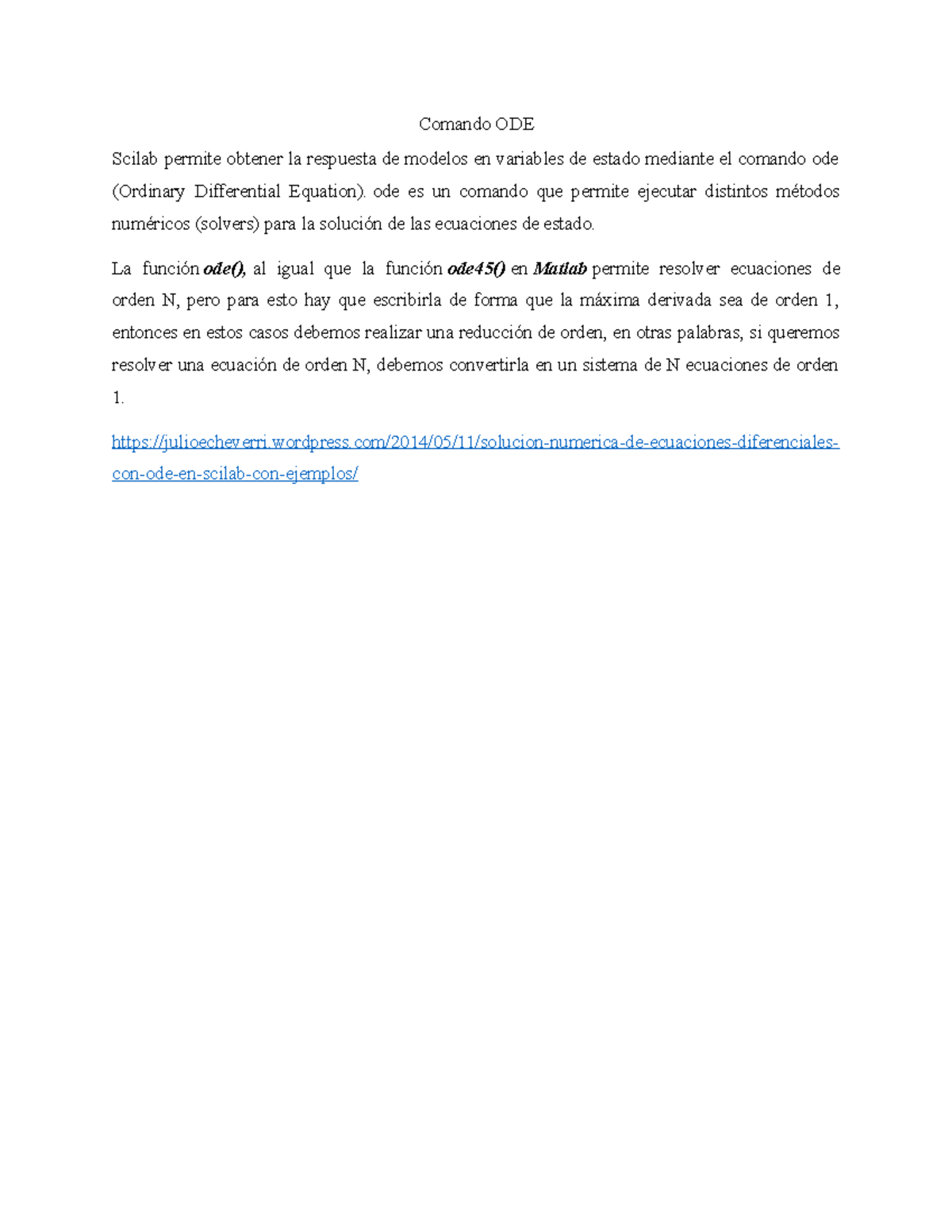Comando ODE - Pequeña investigacion - Comando ODE Scilab permite ...