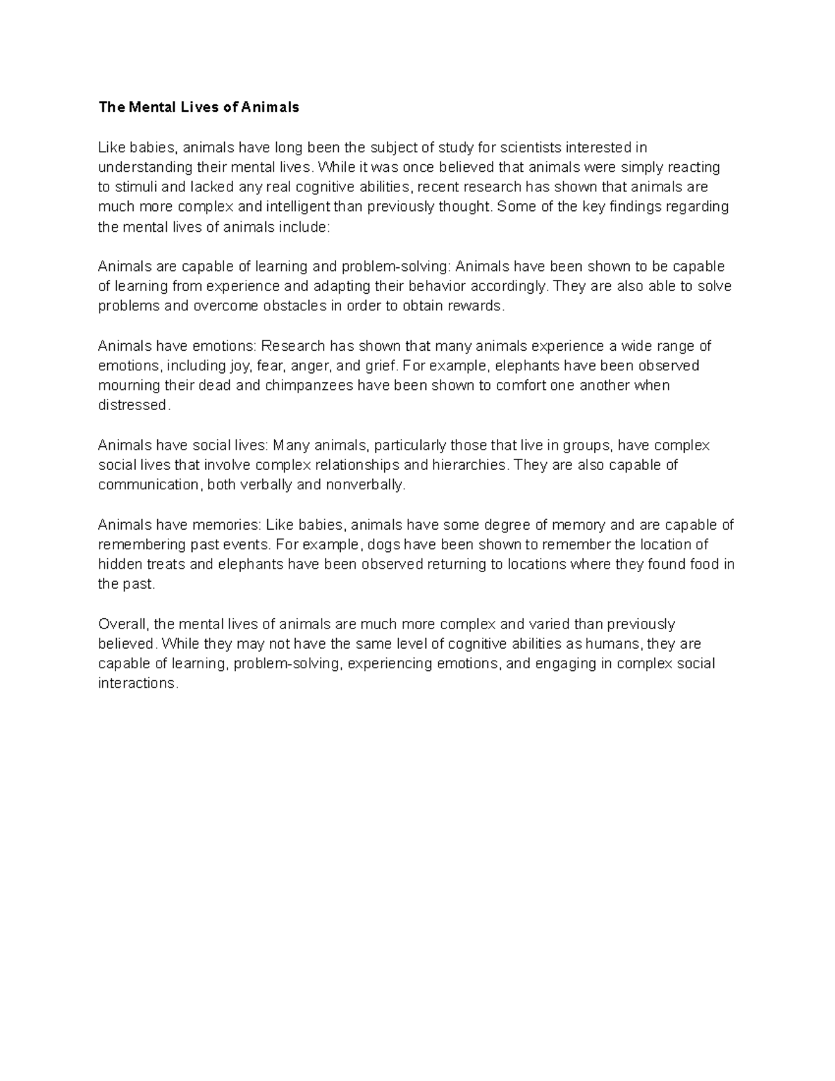 The Mental Lives of Babies and Animals - The Mental Lives of Animals ...