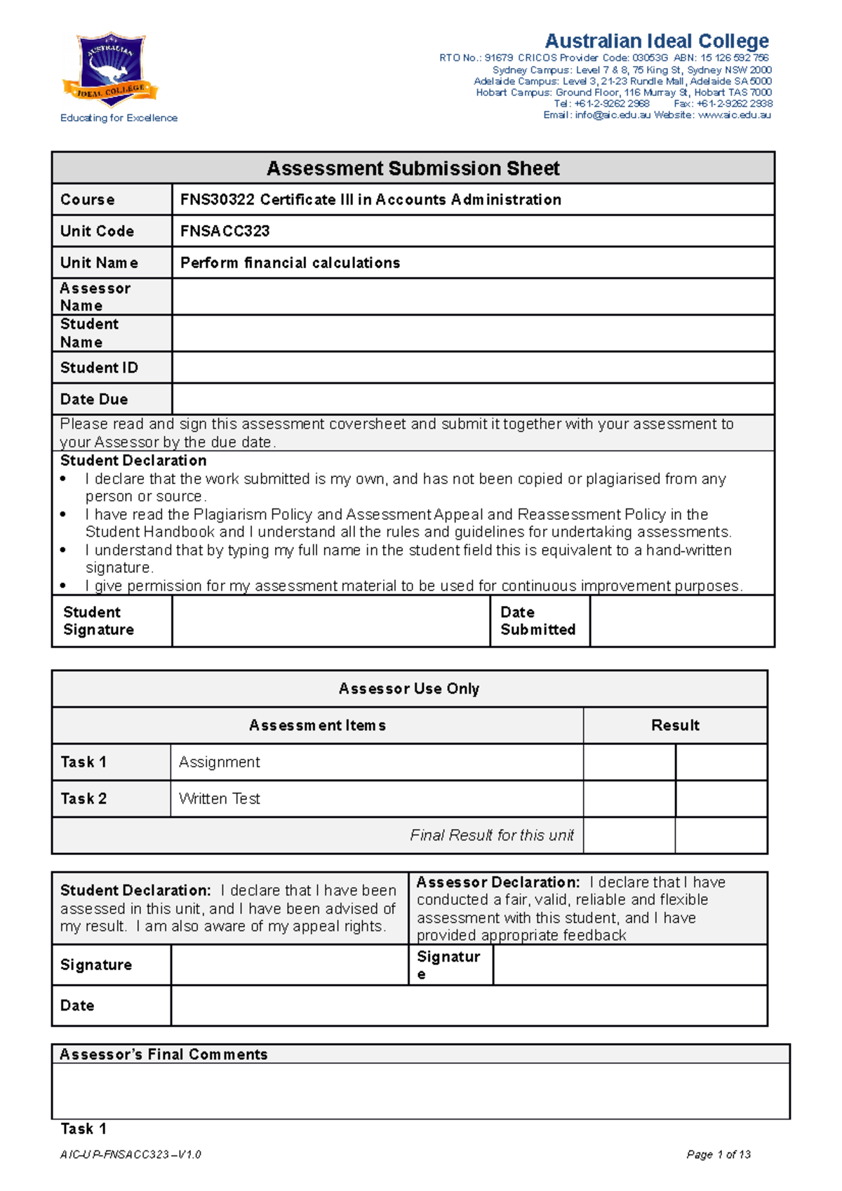 Fnsacc 323-Assessment-Tasks - Educating for Excellence Assessment ...