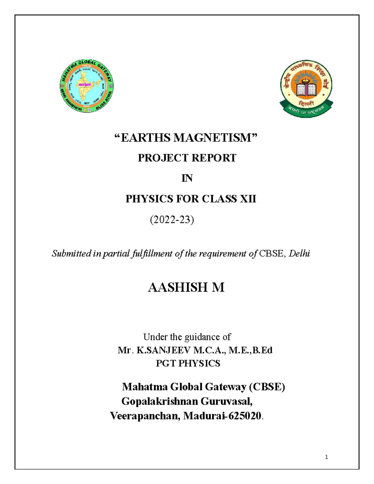 Physics Project - i like this - “EARTHS MAGNETISM” ####### PROJECT ...