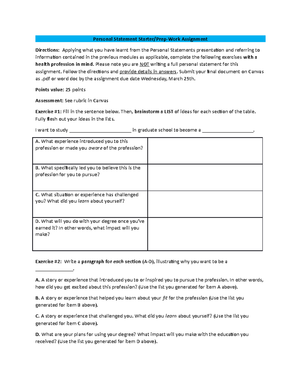 HTH150 Personal Statement Starter assignment SP23-1 - Personal ...