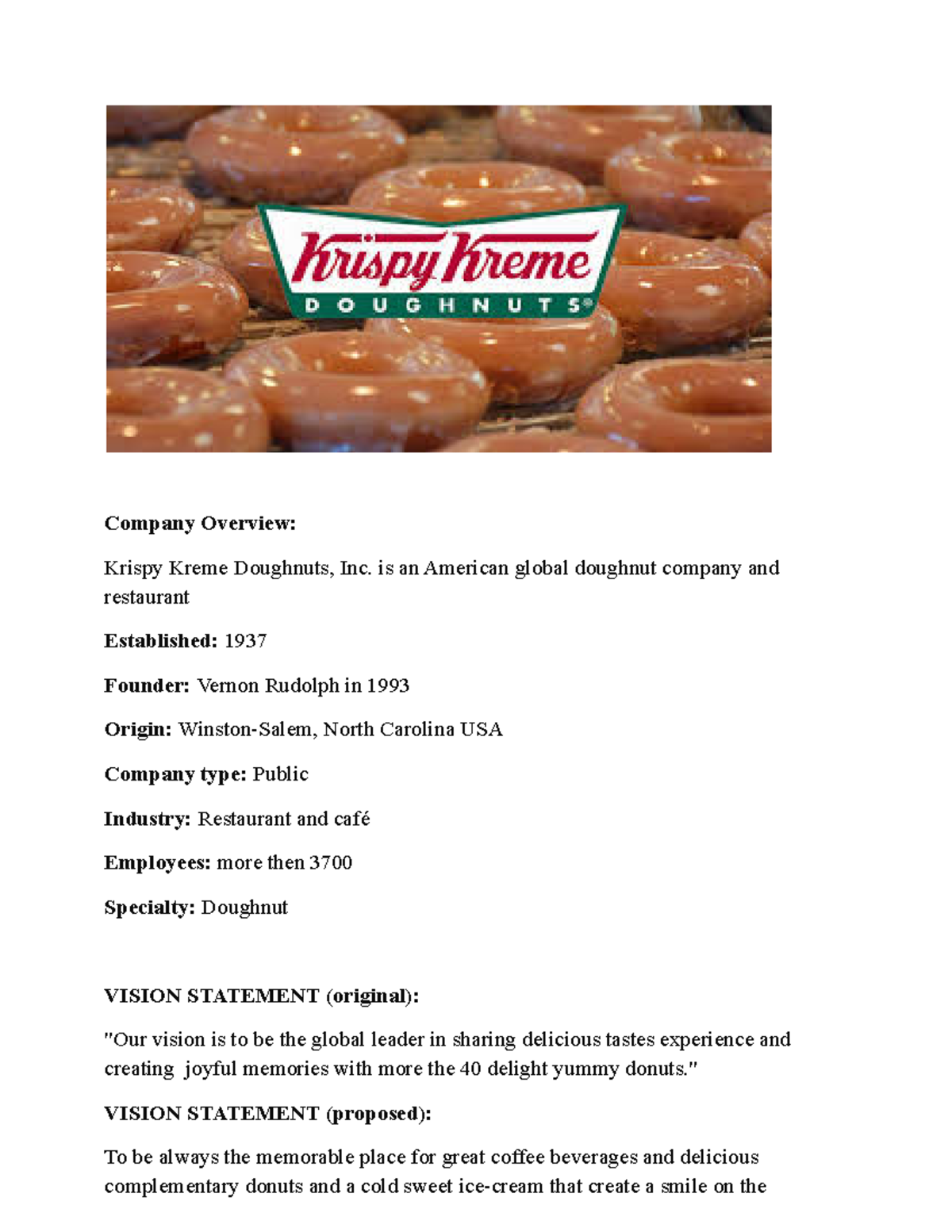 Dunuts of krispy - Company Overview: Krispy Kreme Doughnuts, Inc. is an American global doughnut ...