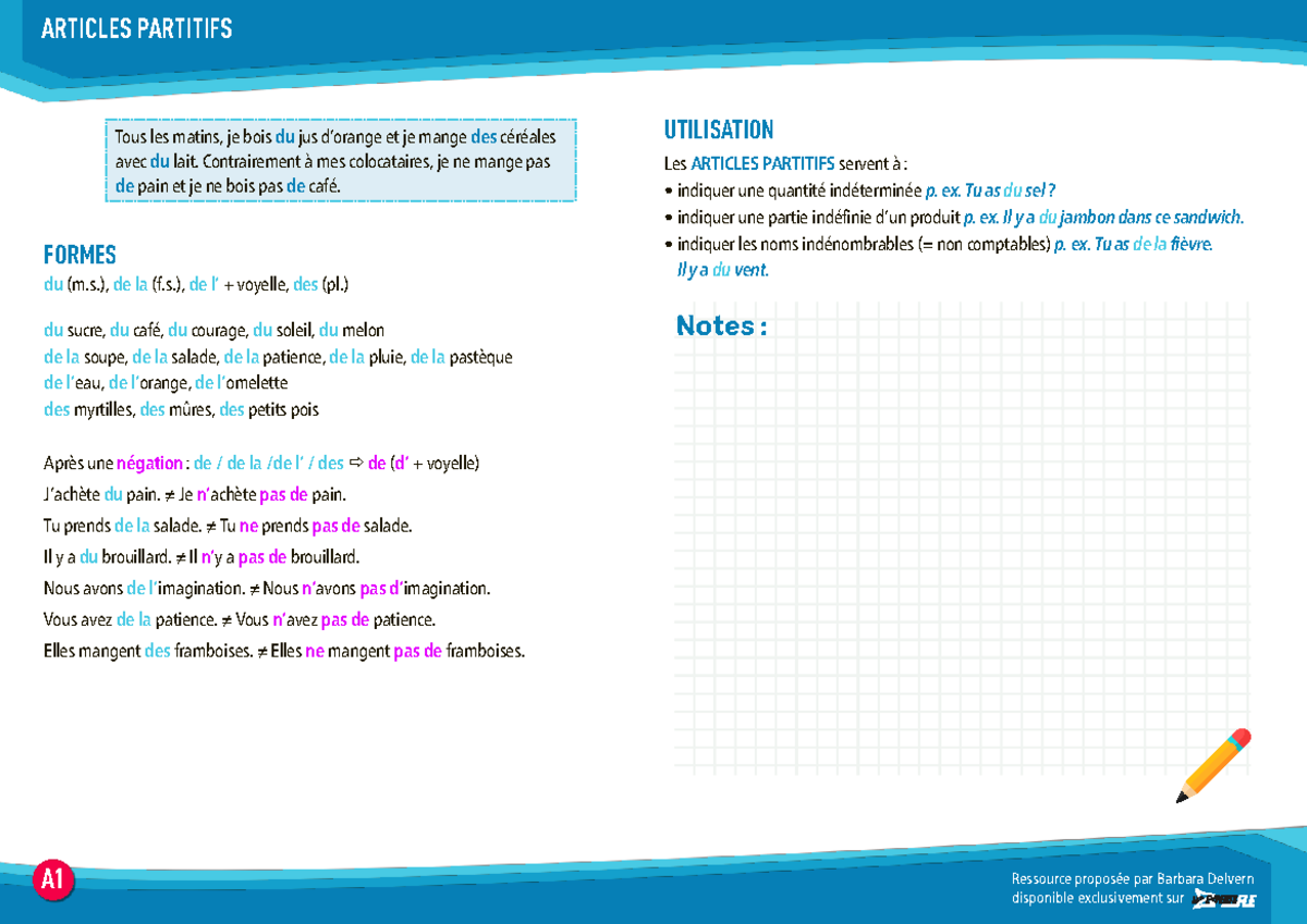 Regles 15 articles partitifs - A ARTICLES PARTITIFS Ressource proposée ...