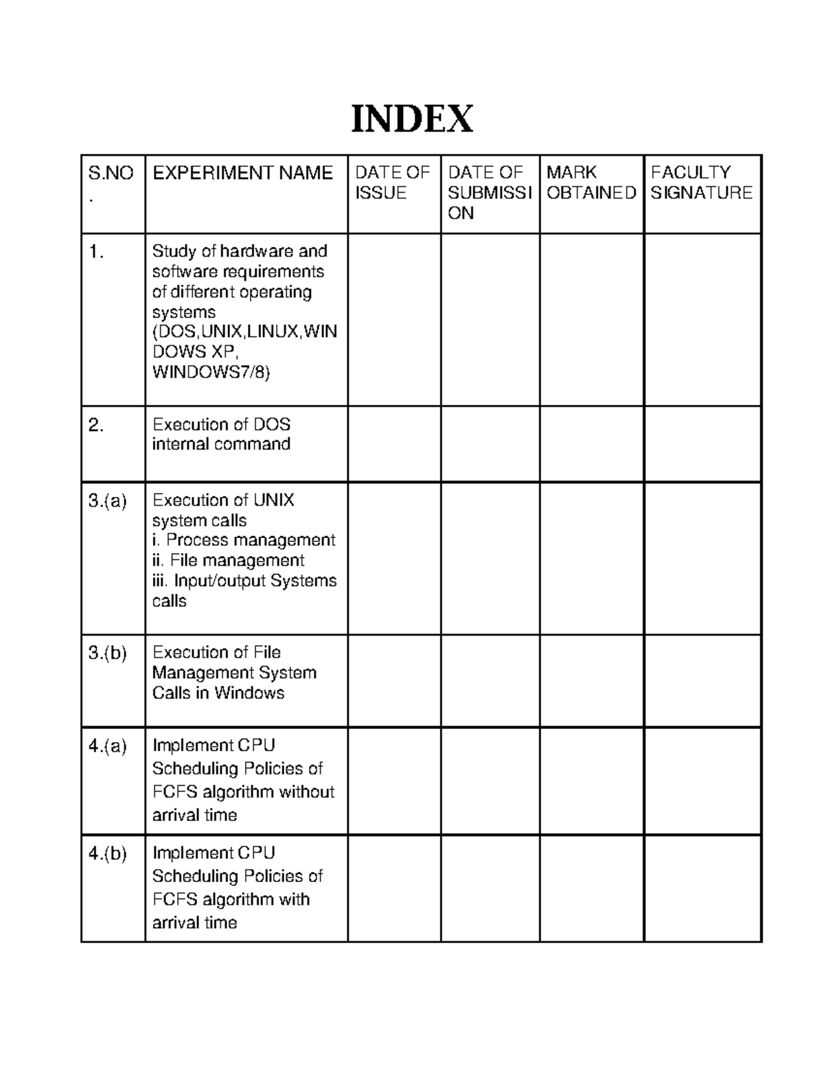 Index Summary Btech Cse 2nd Year Index S Experiment Name Date Of Issue Date Of Submissi