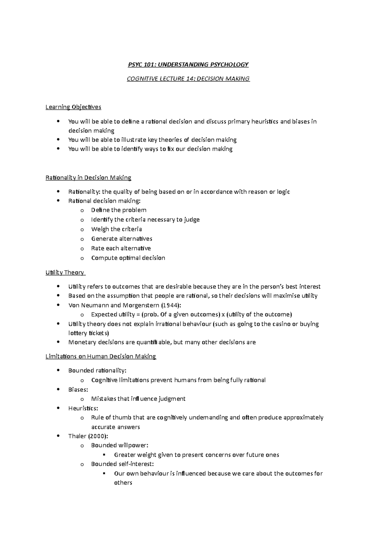 Cognitive Lecture 14: Decision Making - PSYC 101: UNDERSTANDING ...