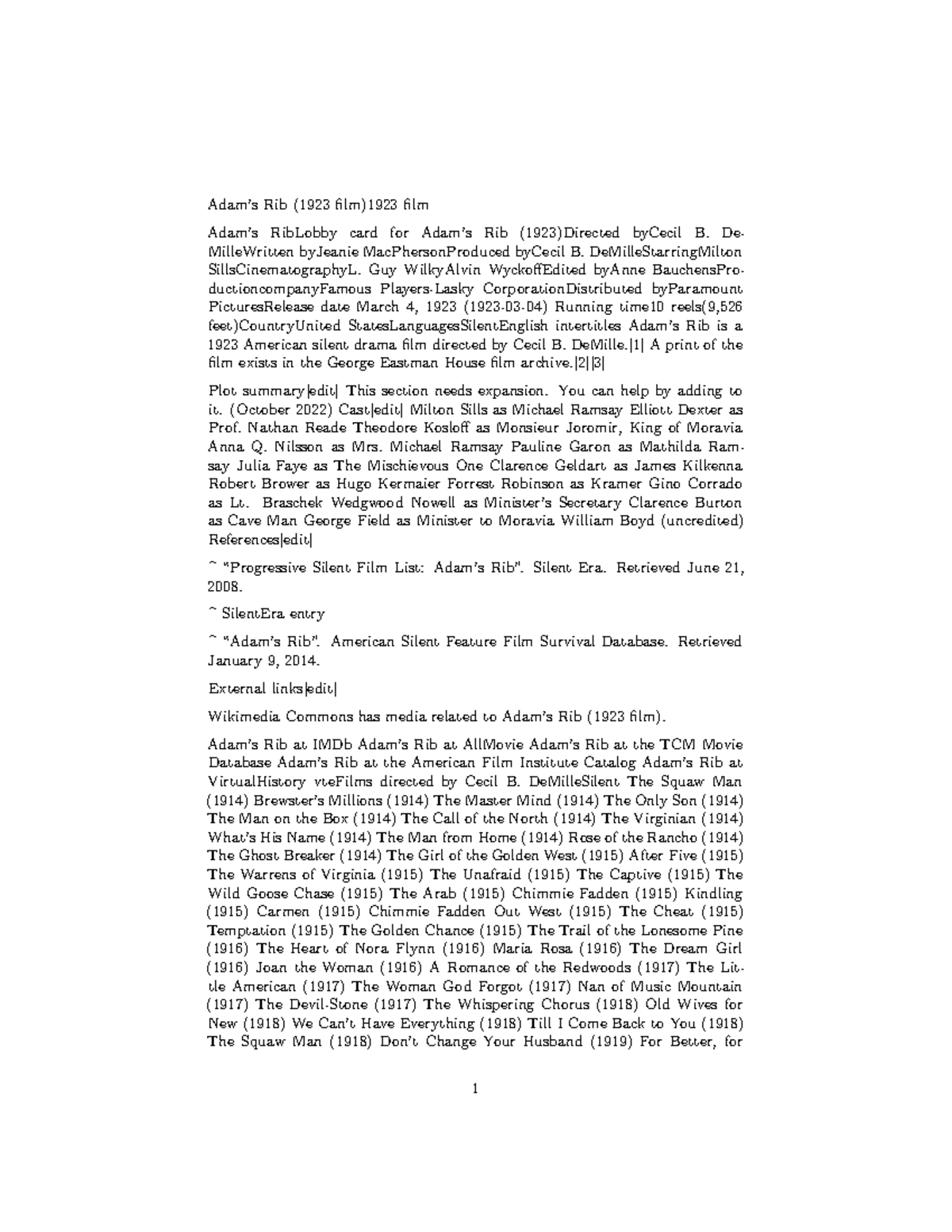 File10 - Study notes for english - Adam’s Rib (1923 film)1923 film Adam ...