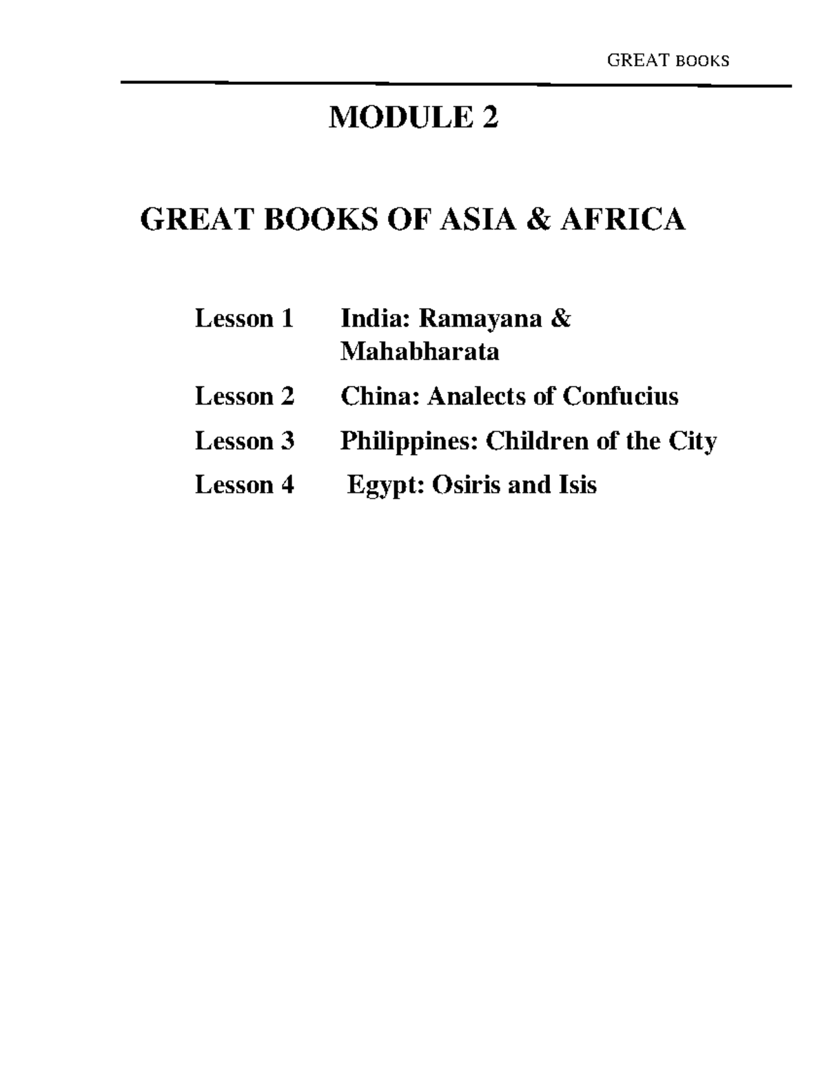 Module 2 Great Books OF ASIA and Africa - MODULE 2 GREAT BOOKS OF ASIA ...